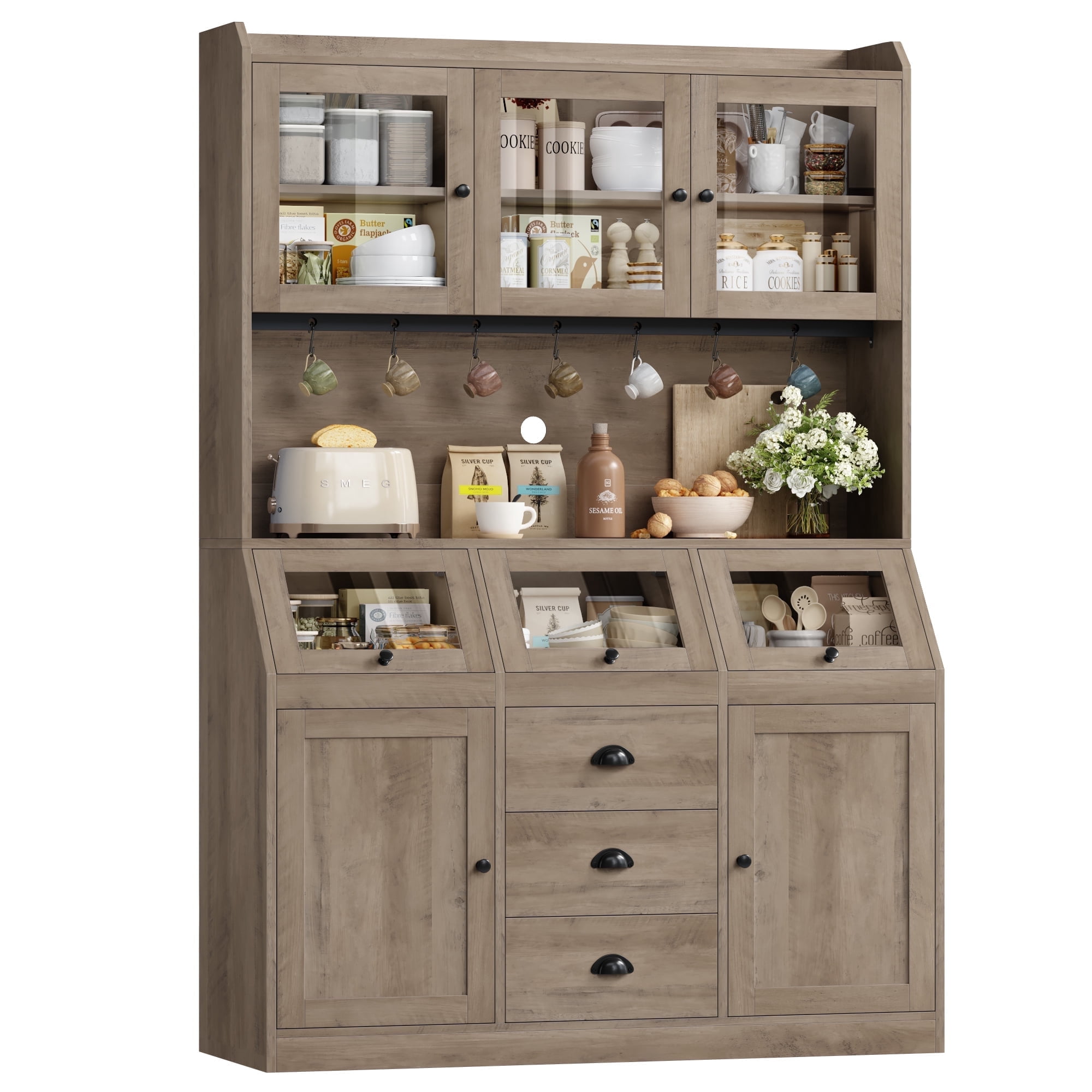 Hiphuta Farmhouse Kitchen Pantry Storage Cabinet, 71”H Freestanding ...