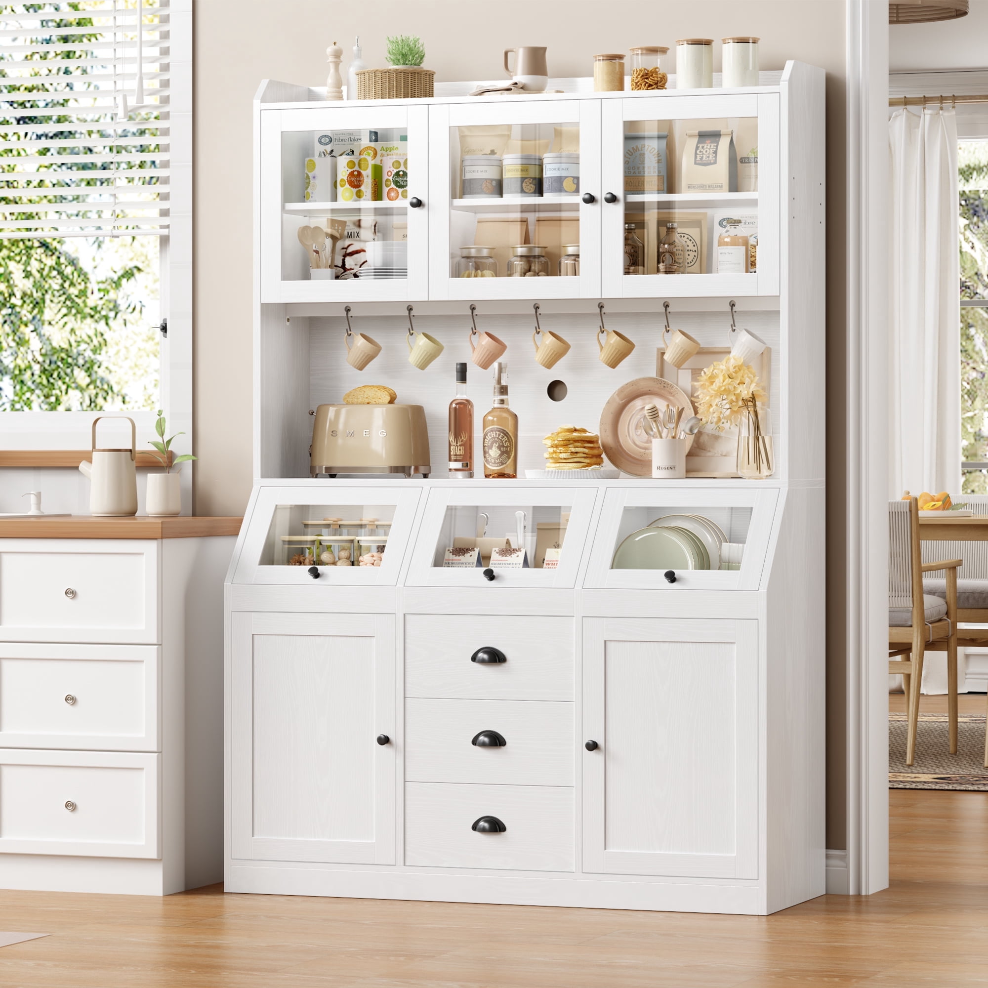 Hiphuta Farmhouse Kitchen Pantry Storage Cabinet, 71”H Freestanding ...