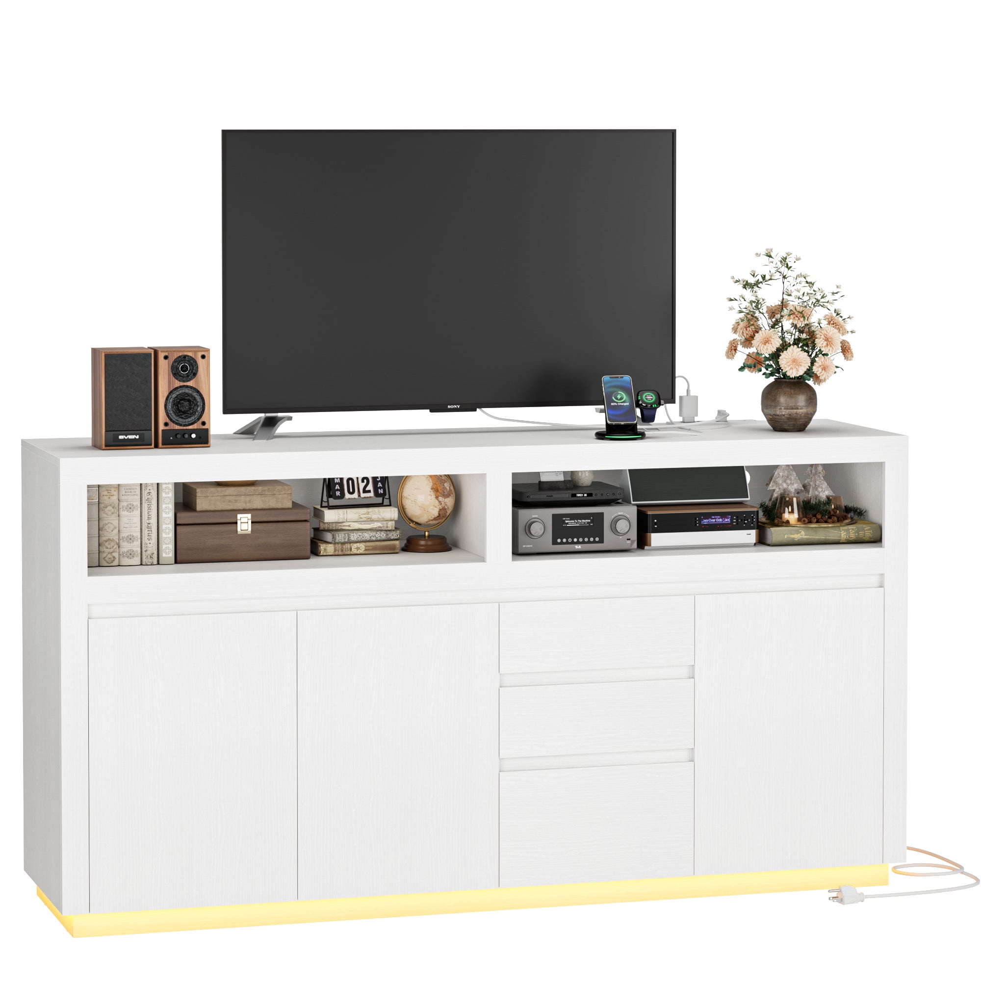 Hiphuta Farmhouse TV Stand with RGB LED, Modern Entertainment Center ...