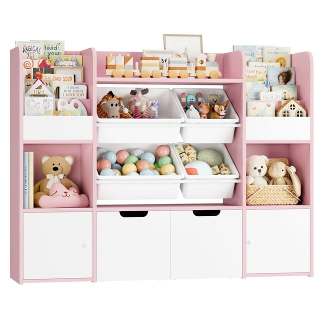 Hiphuta Kids Bookcase Toy Storage Organizer, Wood Toy Organizer of 4 ...