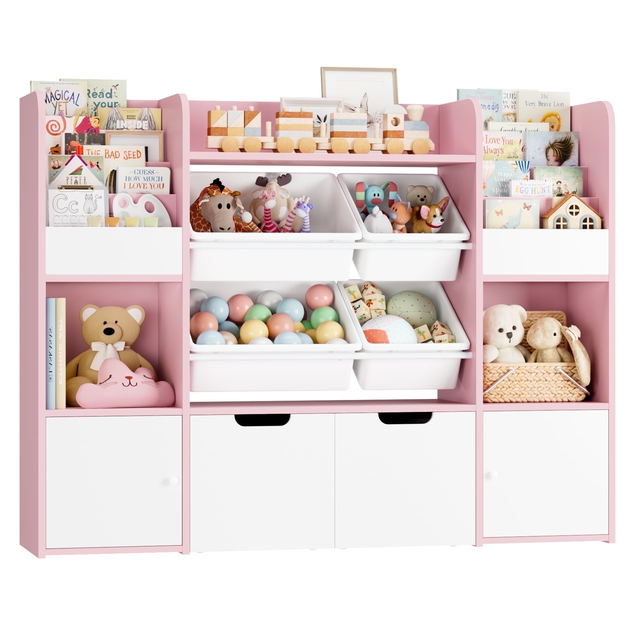 Hiphuta Kids Bookcase Toy Storage Organizer, Wooden Toy Organizer of 4 ...