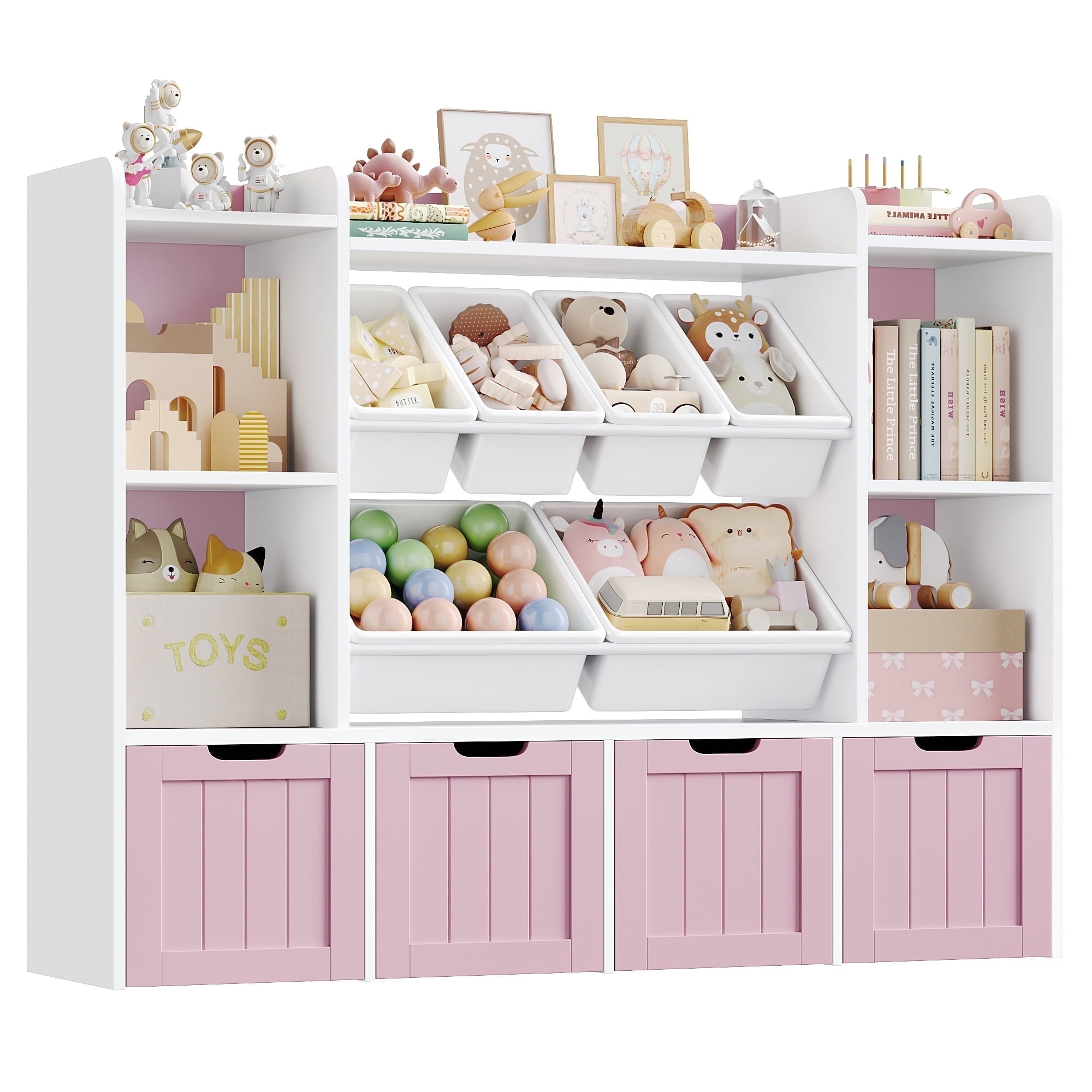 Hiphuta 3 Tier Kids Bookcase with Toy Storage Organizer, Wood Toy ...