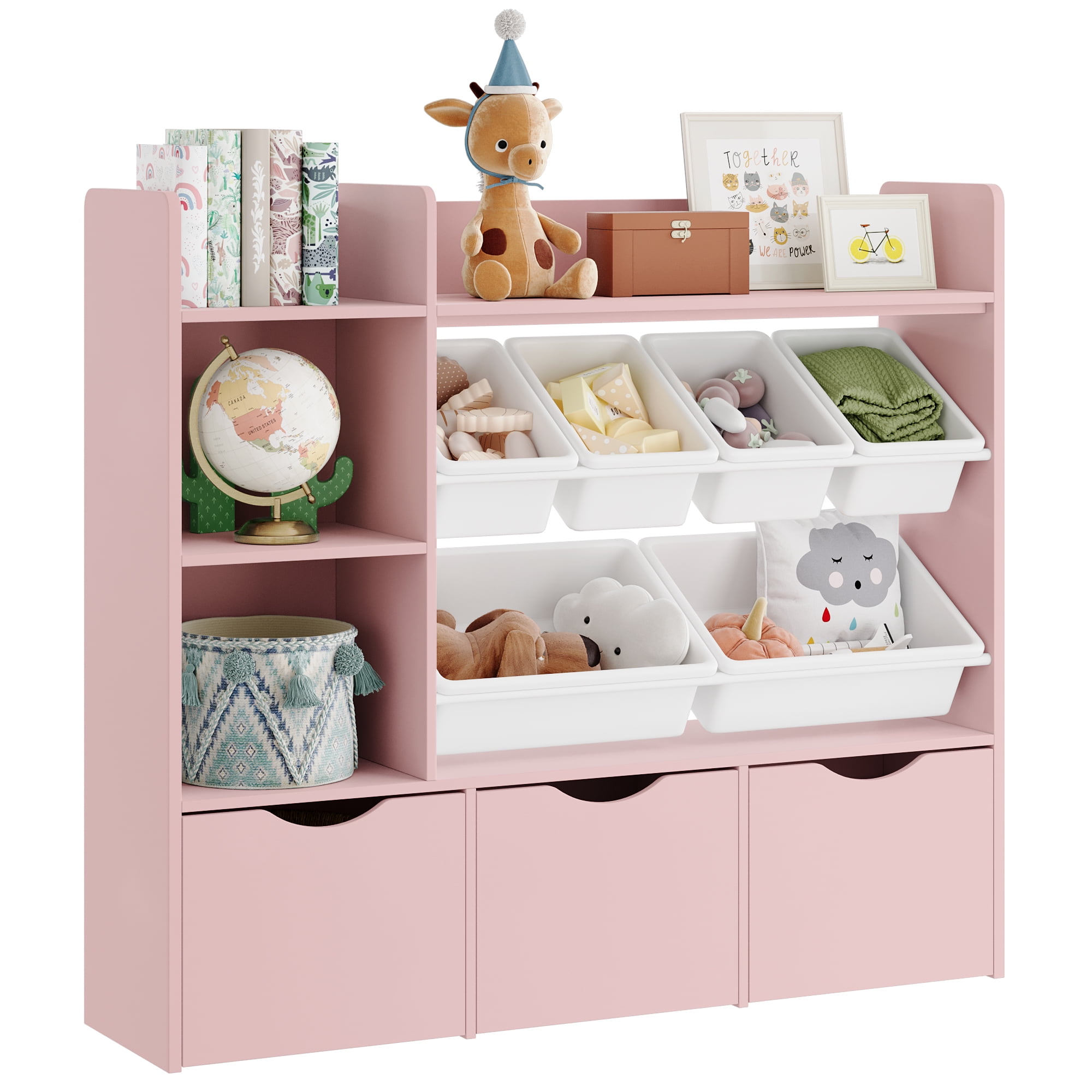 Hiphuta Kid's Toy Storage Organizer, Wood Toy Organizer of 6 Bins & 3 ...