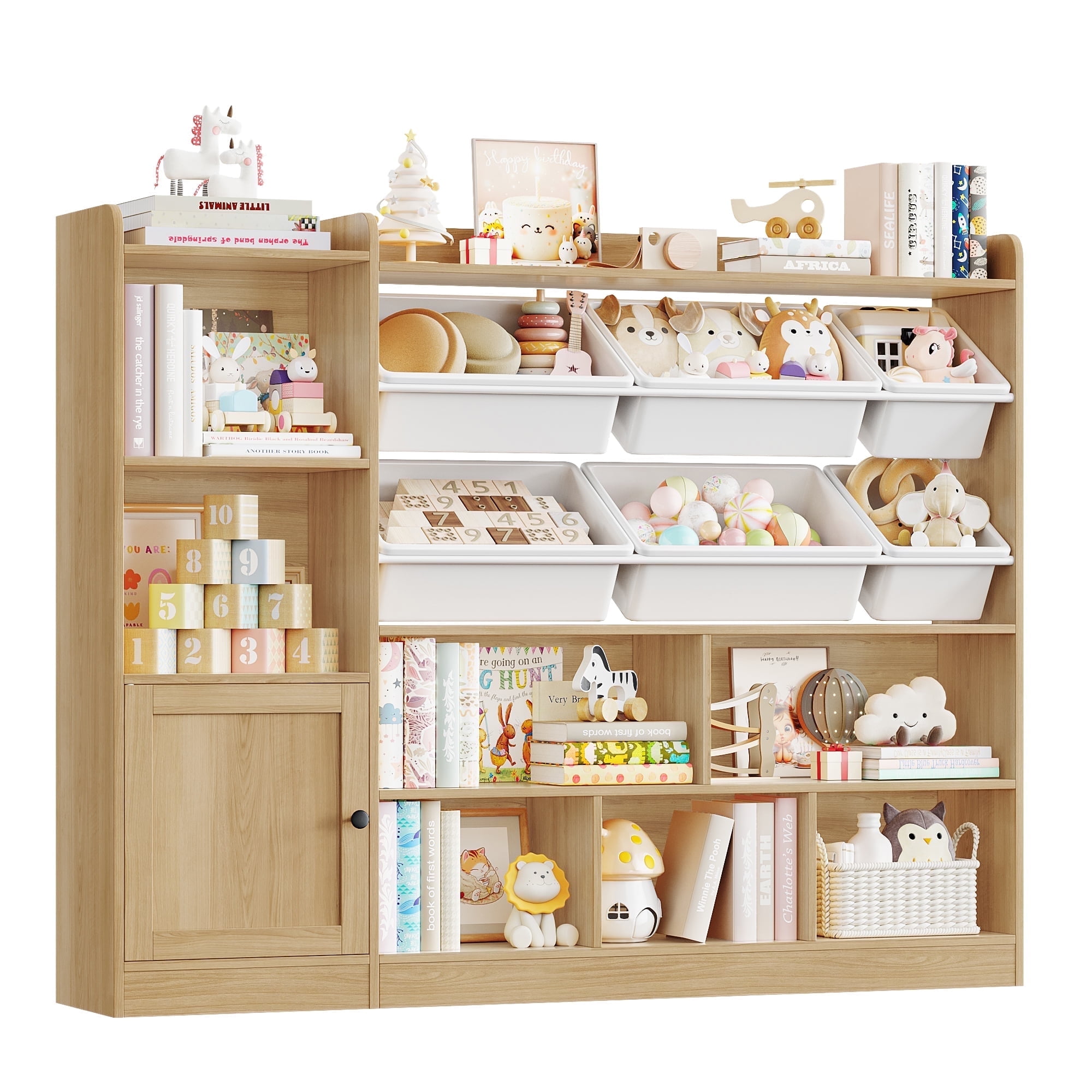 Hiphuta 55"In Kids Bookcase with Toy Storage Organizer, Wood Cube ...