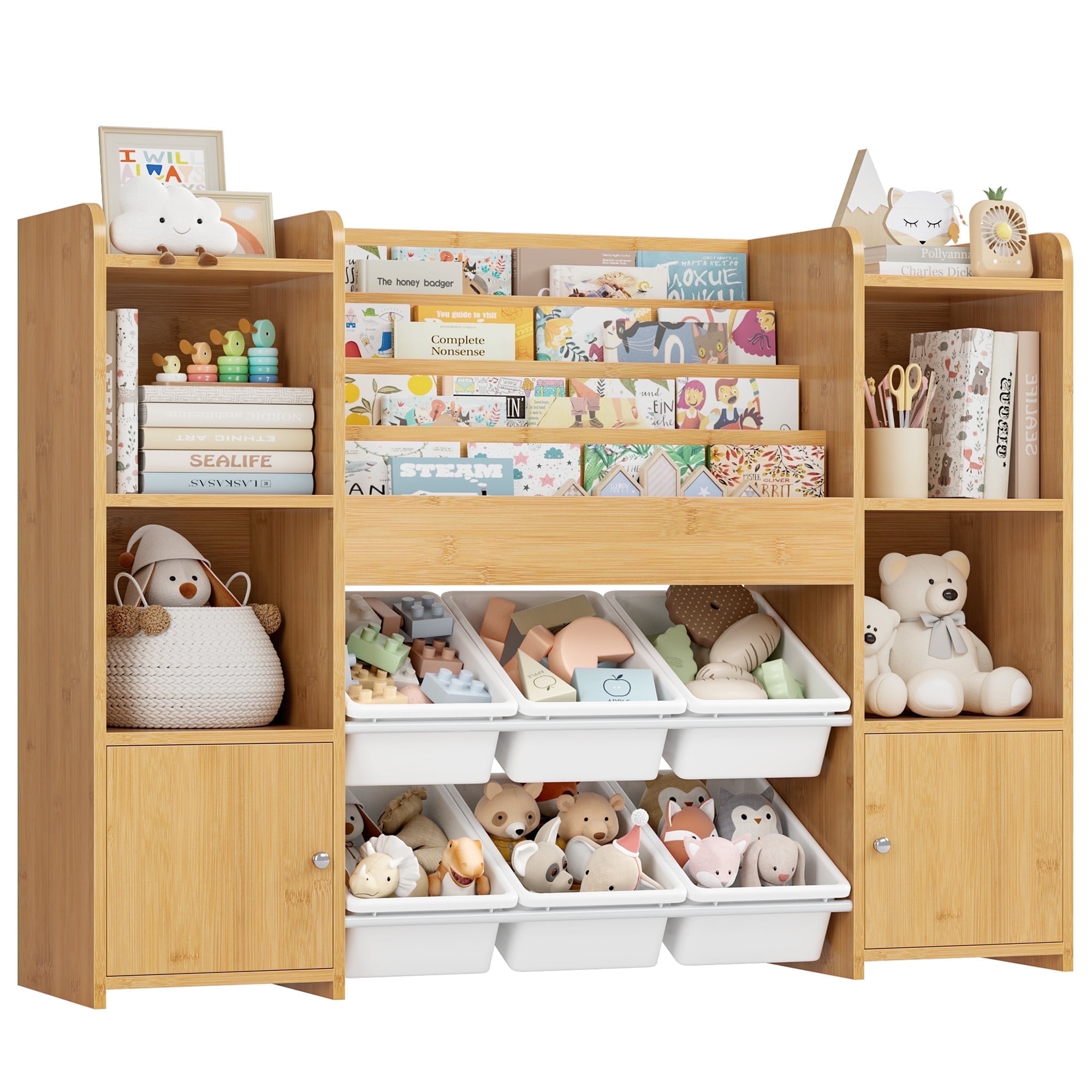 Hiphuta Kids Bookcase Toy Storage Organizer, Wooden Toy Chest for Kids ...