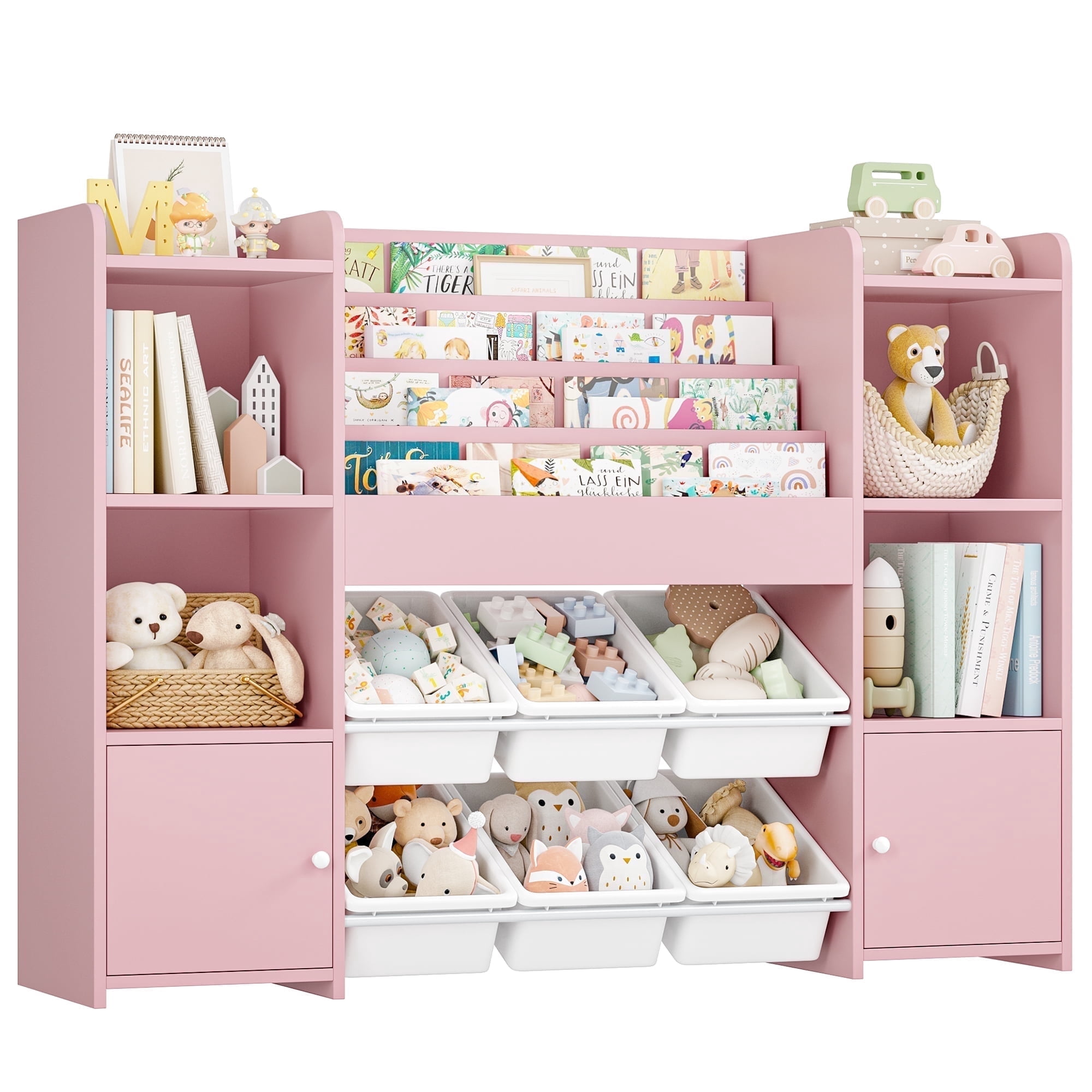 Hiphuta Toddler Toy Box with Bookshelf, Kids Book and Toy Organizer ...