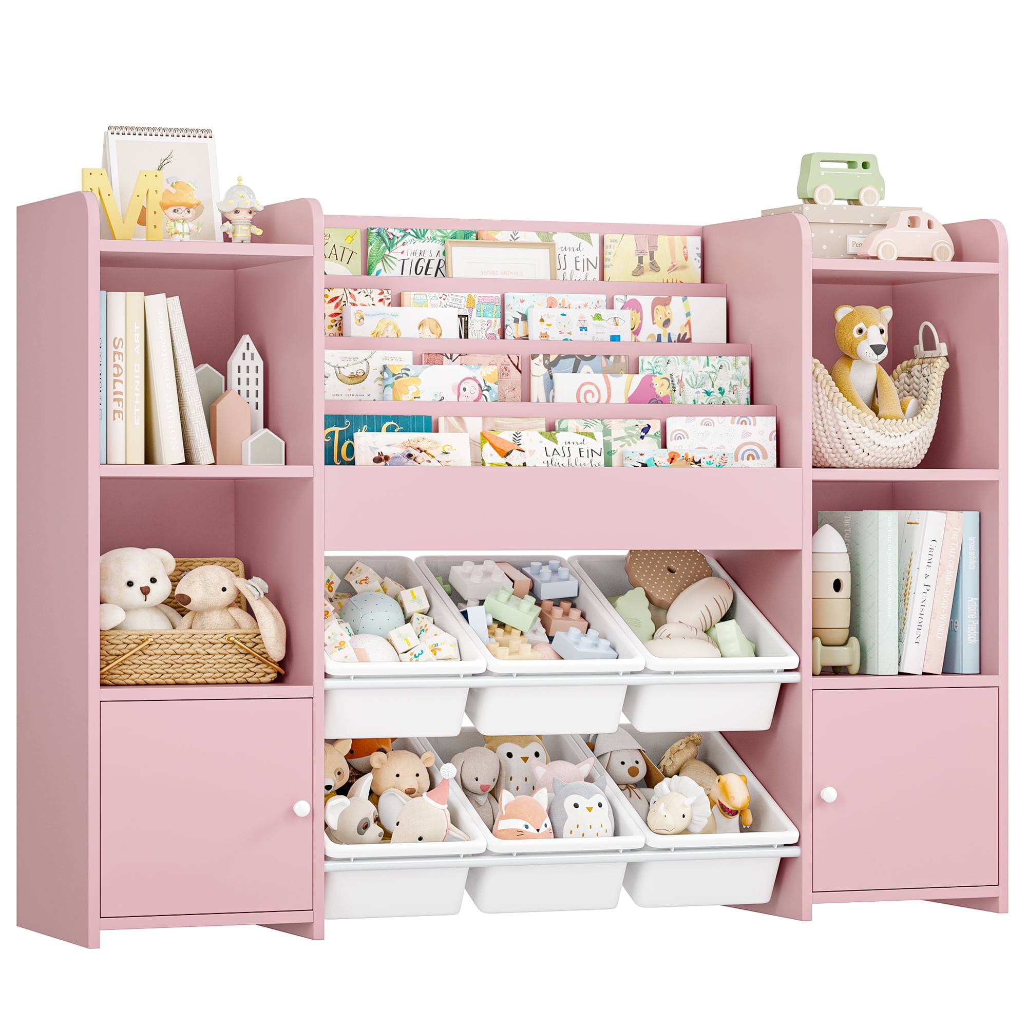 Hiphuta Kids Bookcase Toy Storage Organizer, Wooden Toy Chest for Kids ...