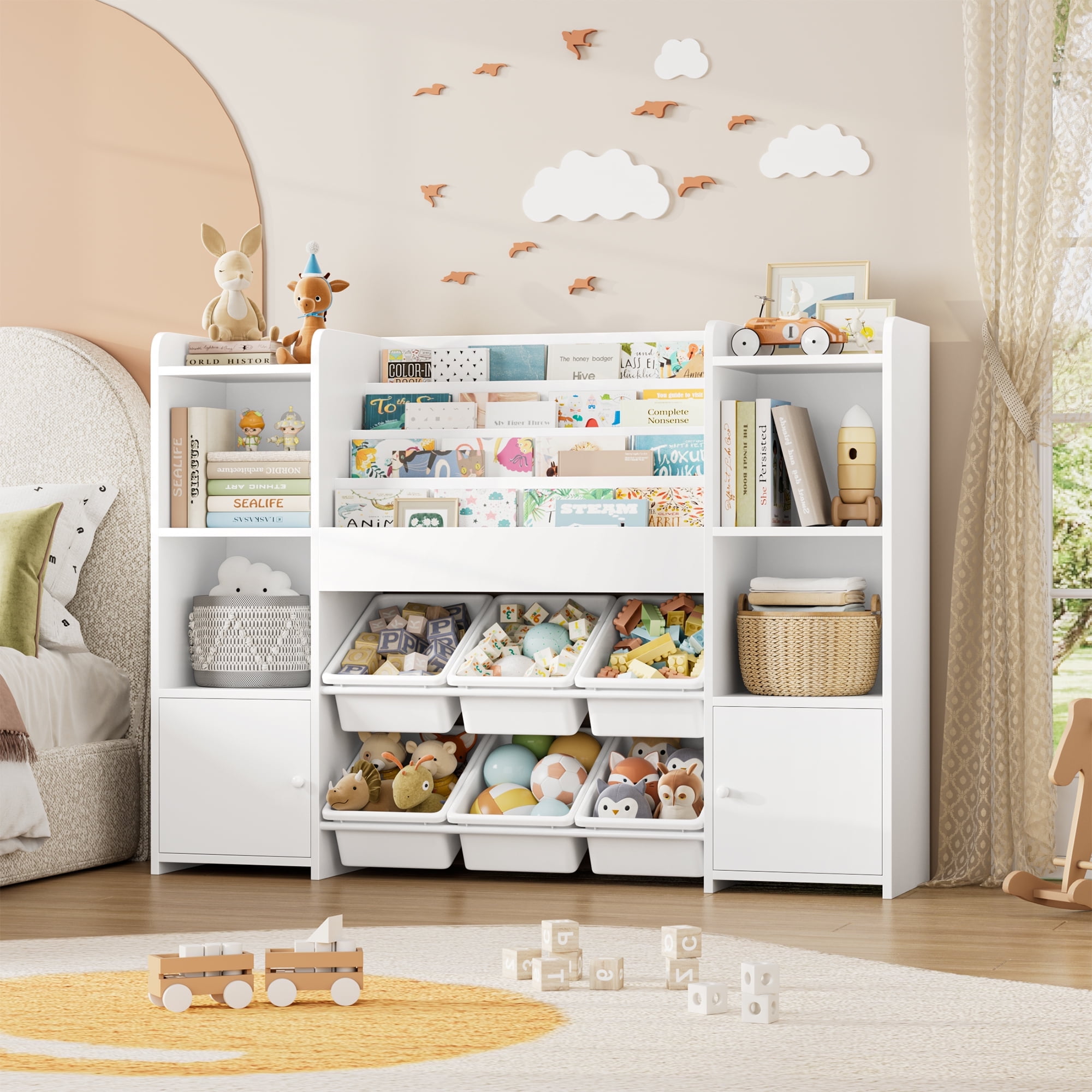 Hiphuta Kids Bookcase Toy Storage Organizer, Wooden Toy Chest for Kids ...