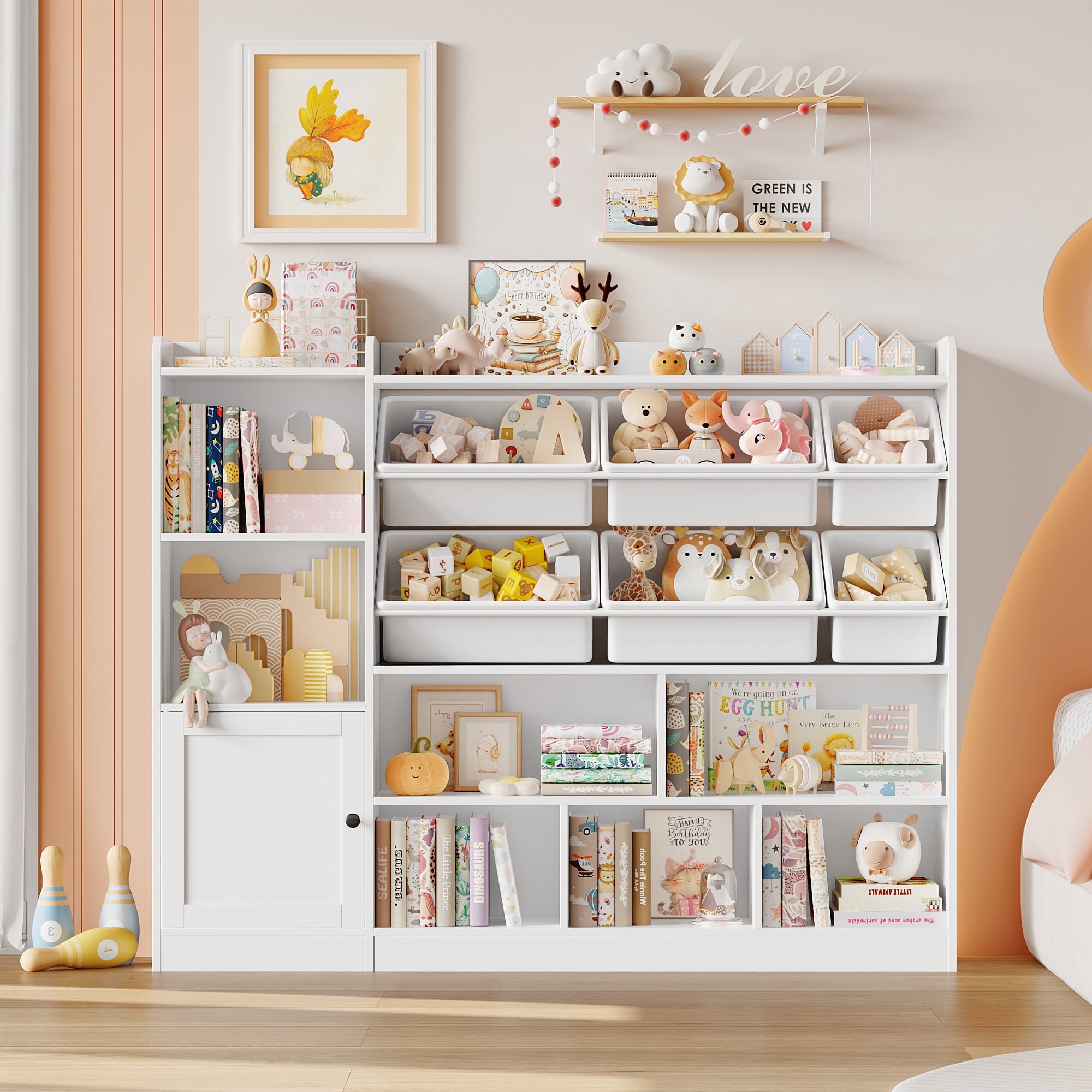 Hiphuta 55"In Kids Bookcase with Toy Storage Organizer, Wood Cube ...