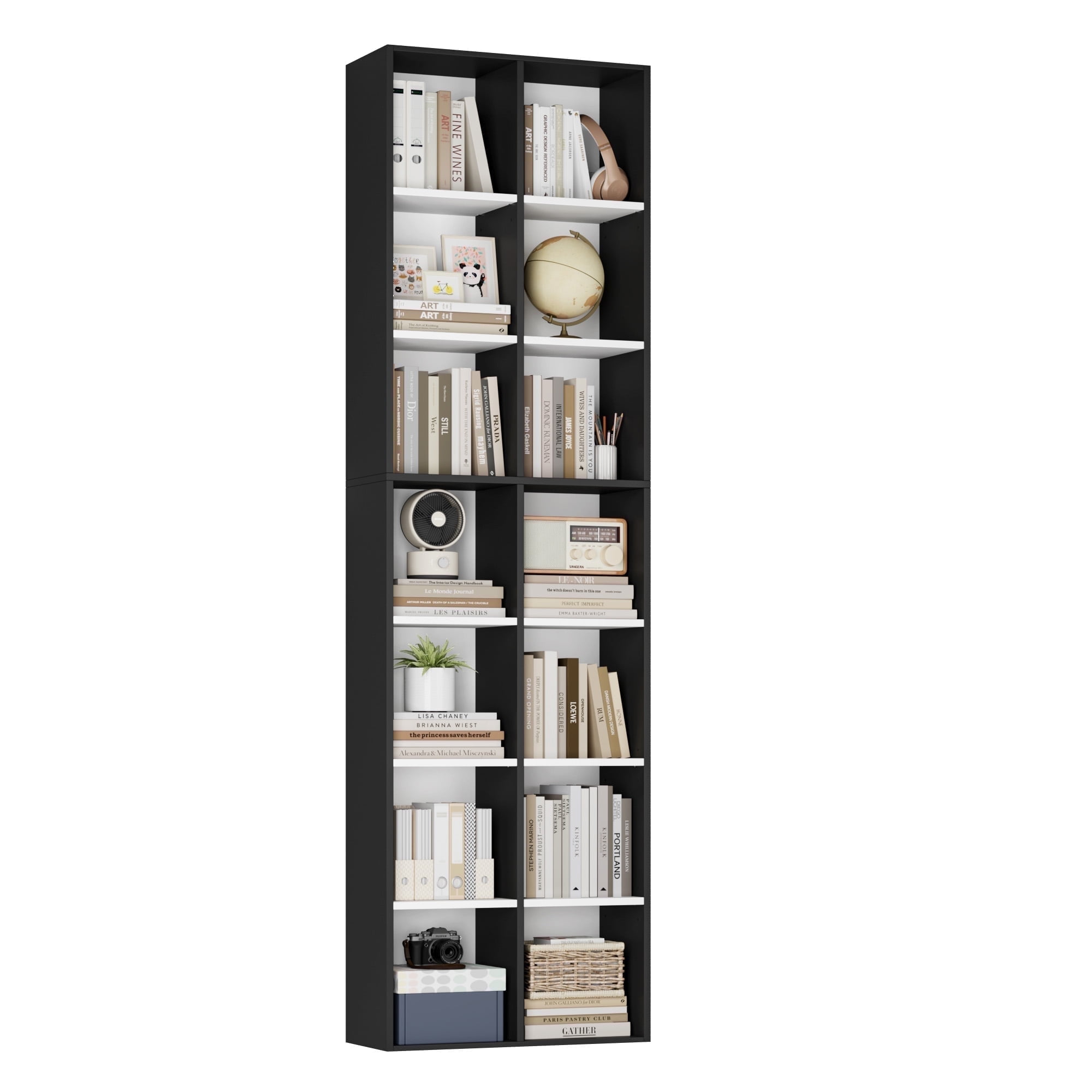 Hiphuta Double 7-Tier Media Tower Rack, Tall Narrow Bookcase Display ...