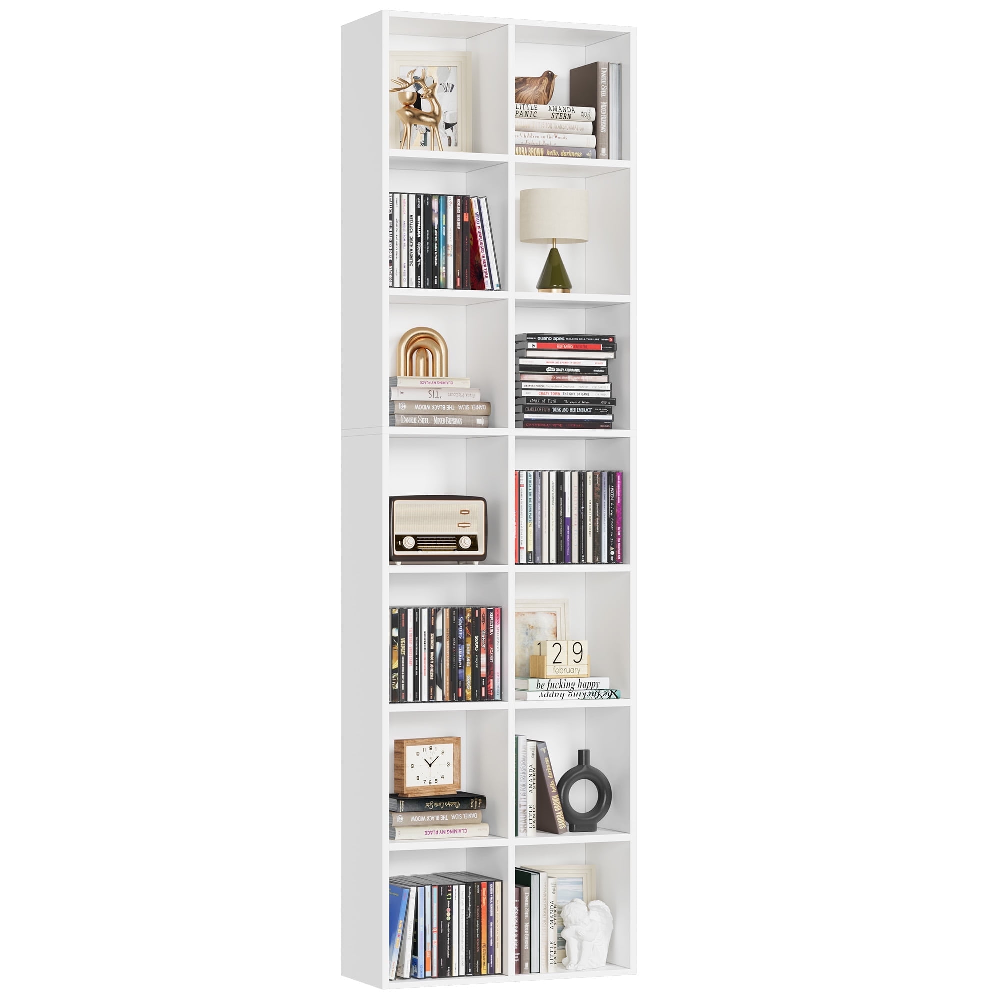 Hiphuta Double 7-Tier Media Tower Rack, Tall Narrow Bookcase Display ...
