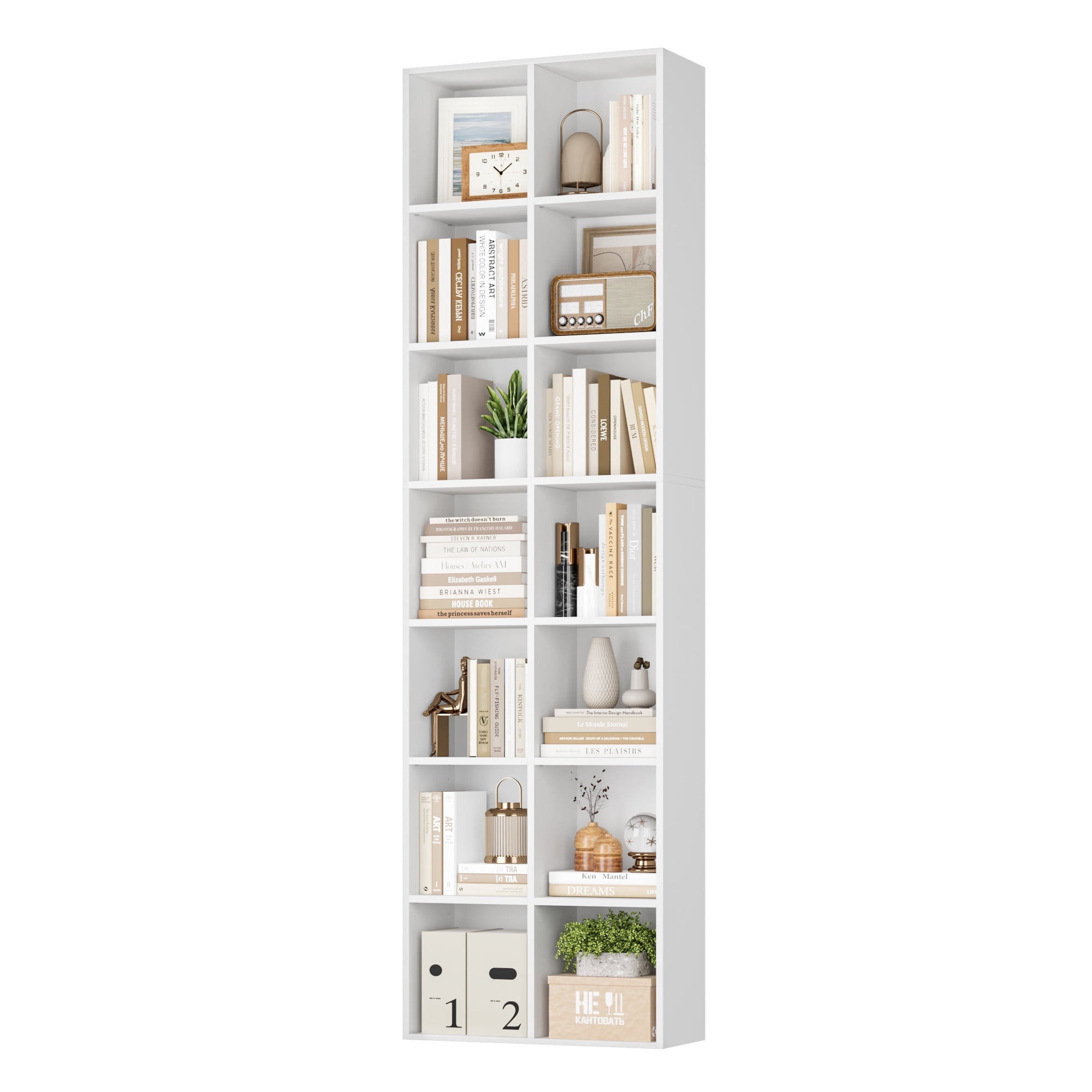Hiphuta Double 7-Tier Media Tower Rack, Tall Narrow Bookcase Display ...