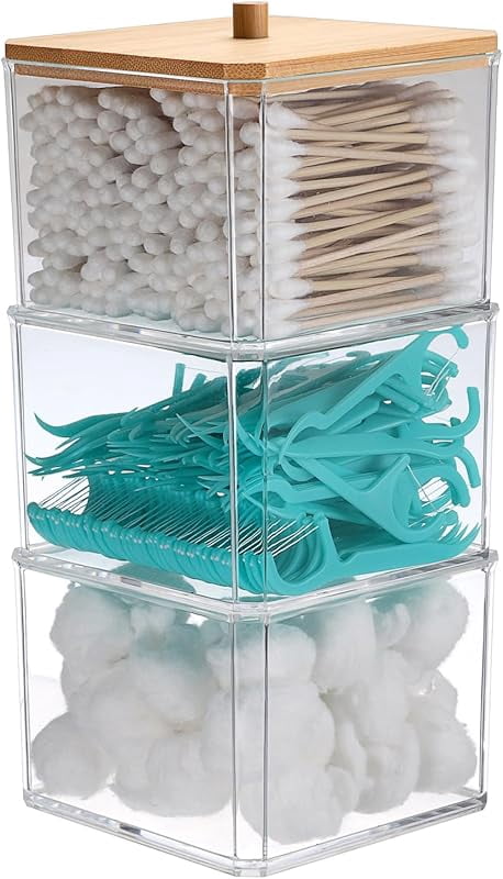 Hipiwe Acrylic Q-Tip Holder Dispenser with Lid Clear Plastic Bathroom ...