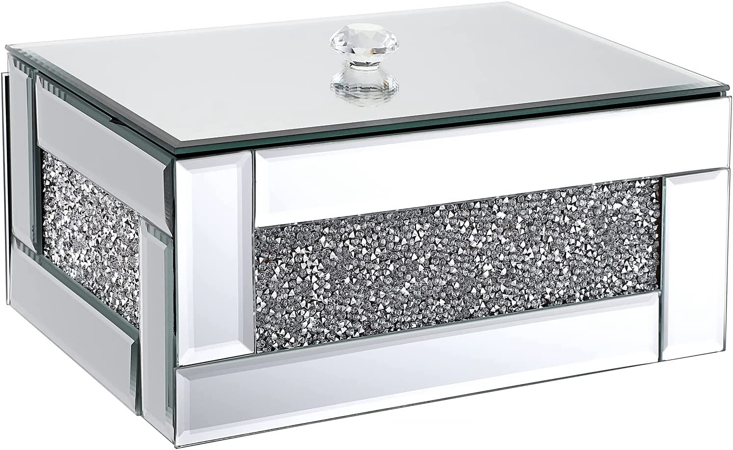 Hipiwe Glass Mirrored Jewelry Box with Crushed Diamond Decor, Trinket ...