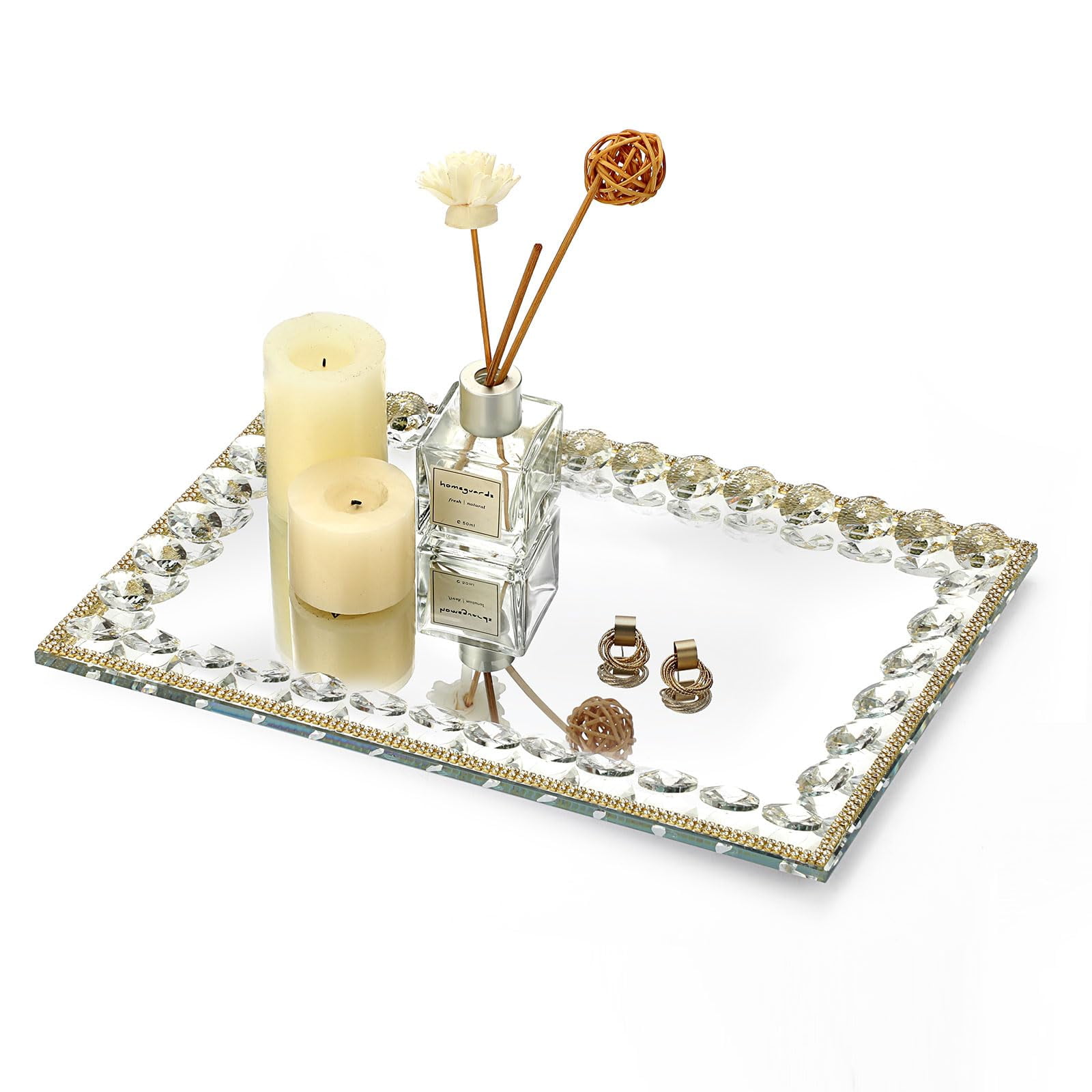 Hipiwe Mirror Glass Vanity Tray - Sparkling Crystal Perfume Tray ...