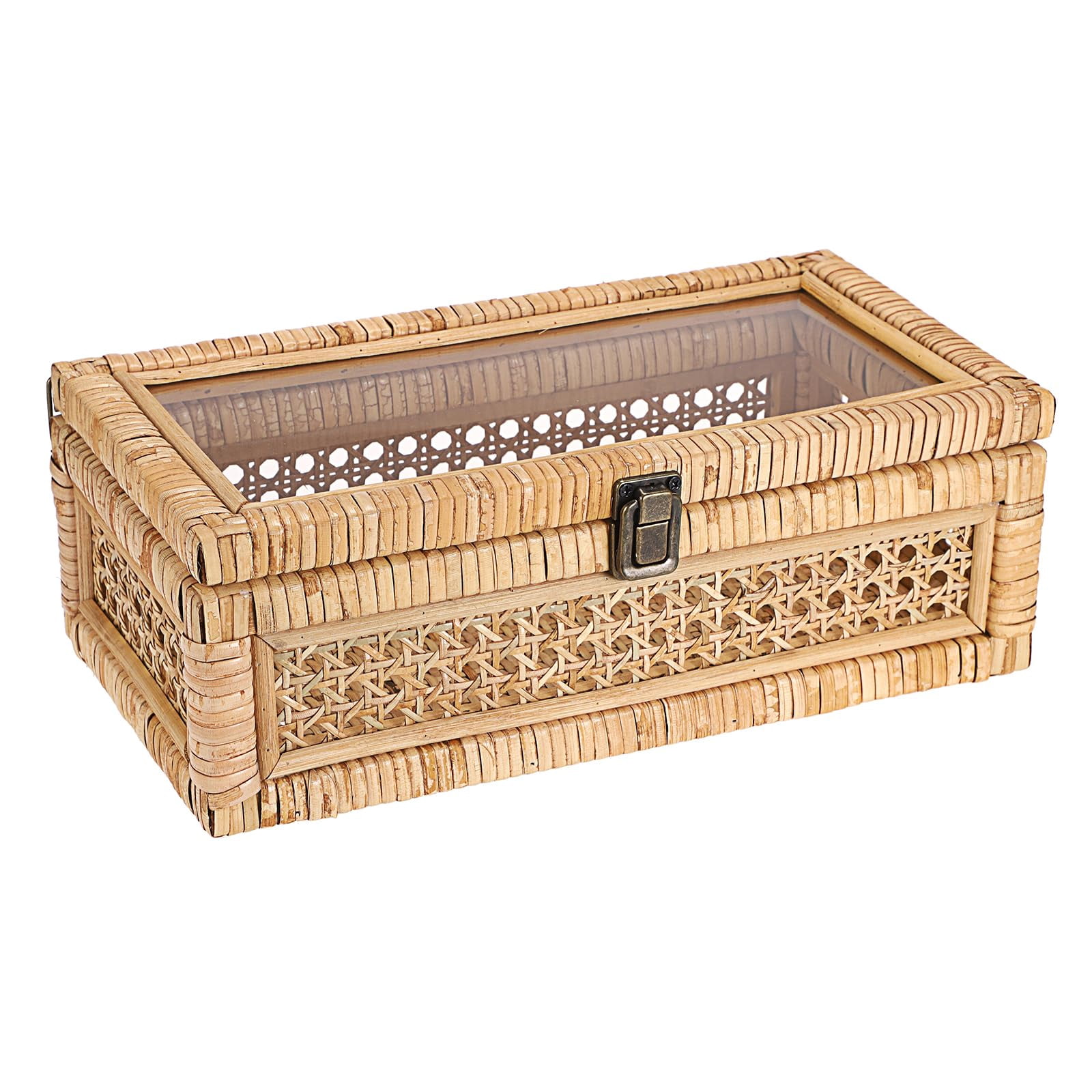 Hipiwe Rattan Decorative Box with Clear Lid and Lock - Natural Woven ...