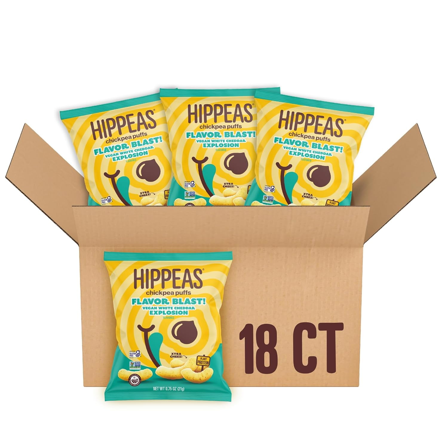 Hippeas Chickpea Puffs, Flavor Blast: Vegan White Cheddar Explosion, 0.75 Ounce (Pack of 18), 3g ...