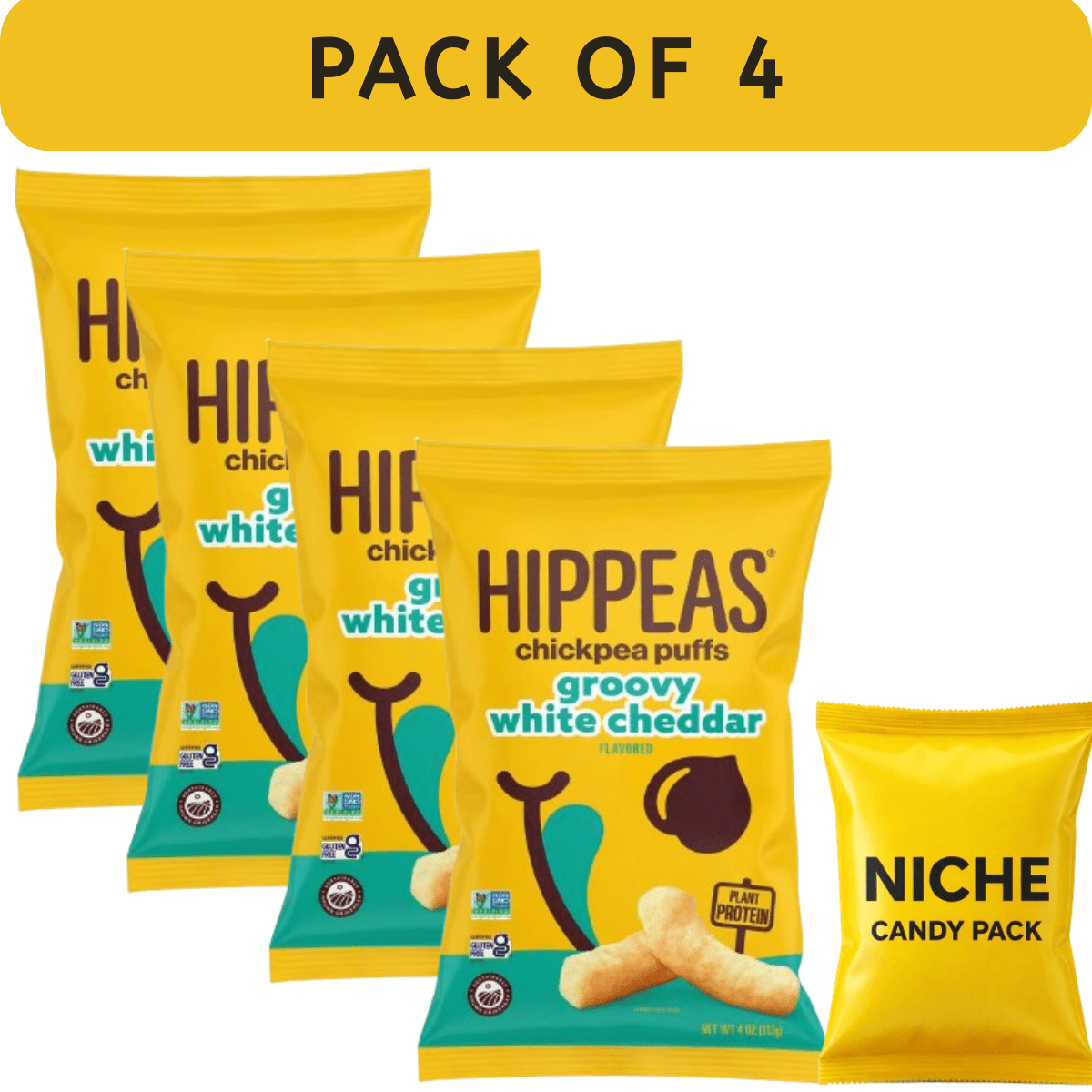 Hippeas Groovy White Cheddar Chickpea Corn Puffed Snacks, 4 oz (4‑Pack ...