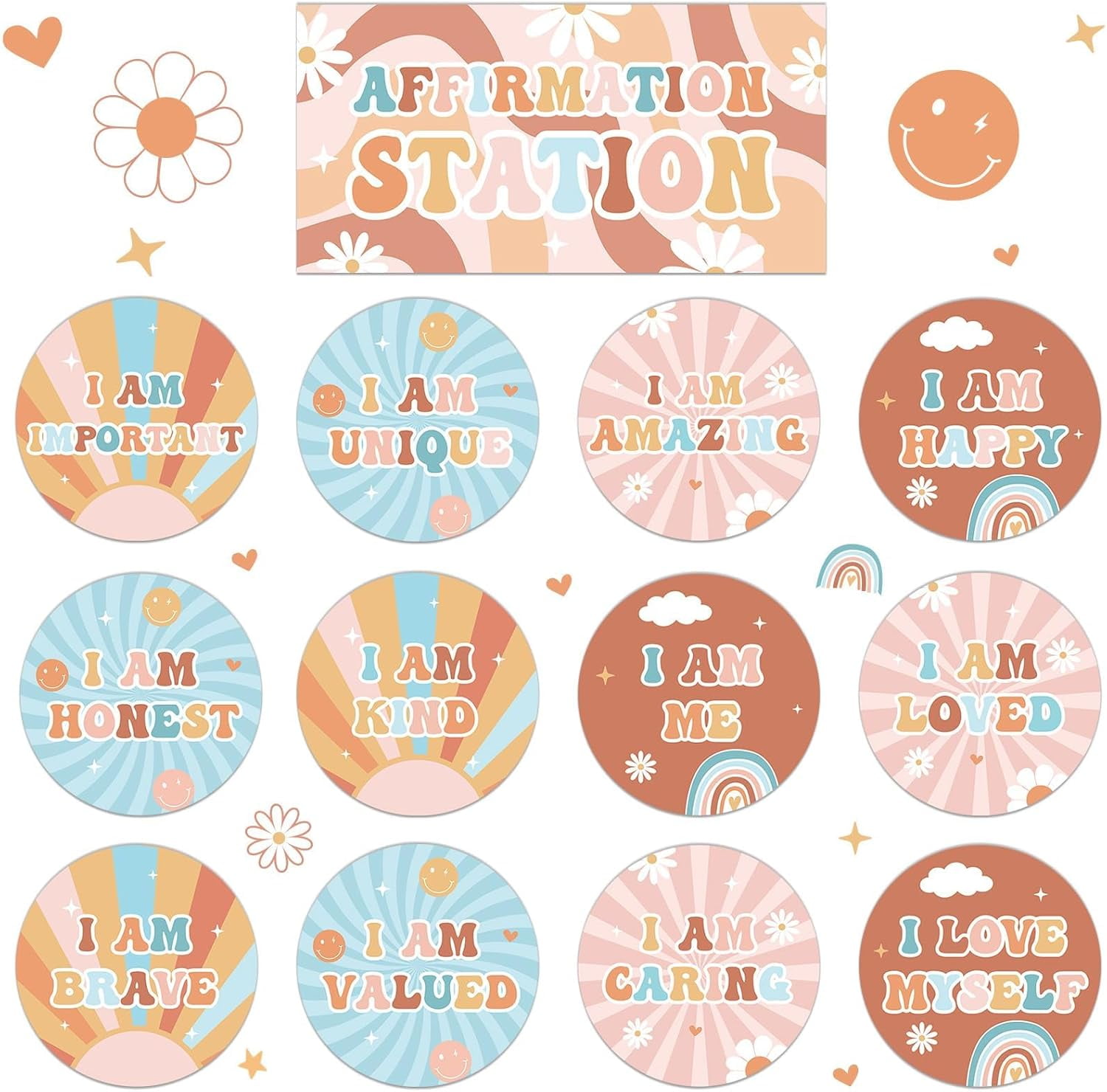 Hippie Affirmation Station Bulletin Board Set Groovy Positive Bulletin ...