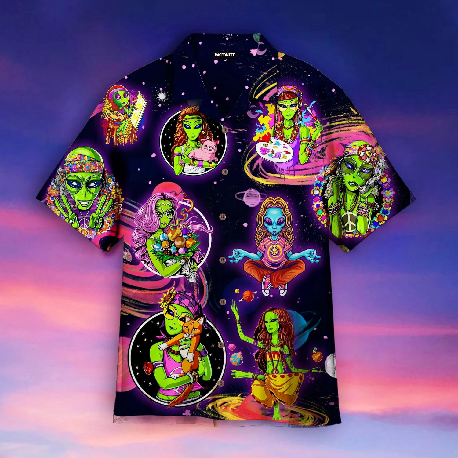 Hippie Alien Hawaiian Shirt - Walmart.com