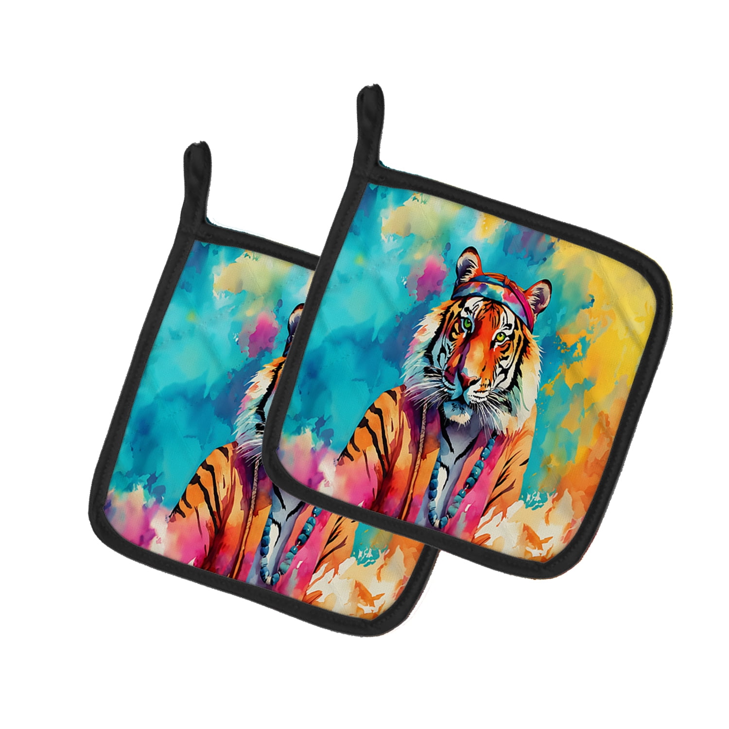 Hippie Animal Bengal Tiger Pair of Pot Holders 7.5 in x 7.5 in ...