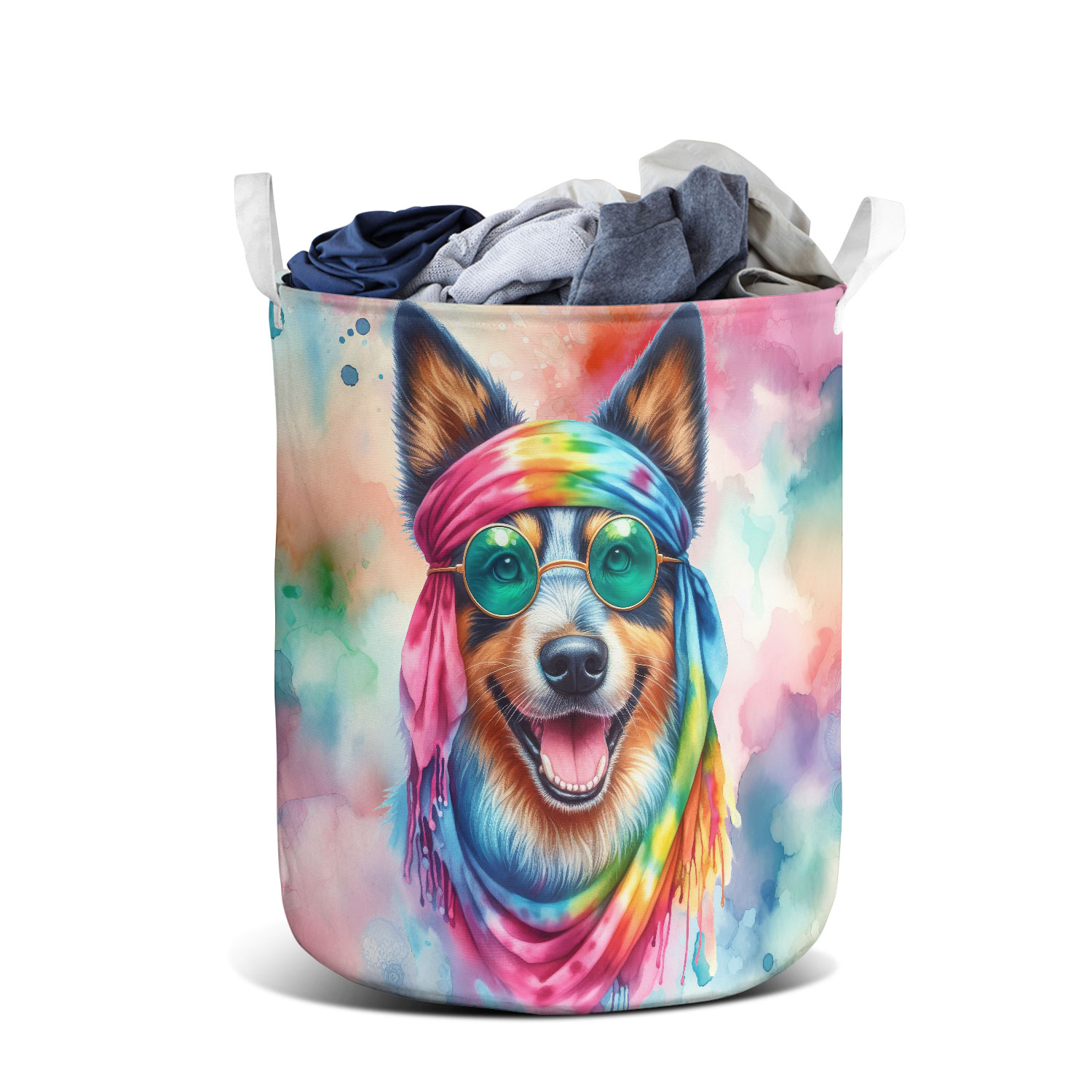 Hippie Australian Cattle Dog Portrait Watercolor Tie-Dye Vintage Styles ...