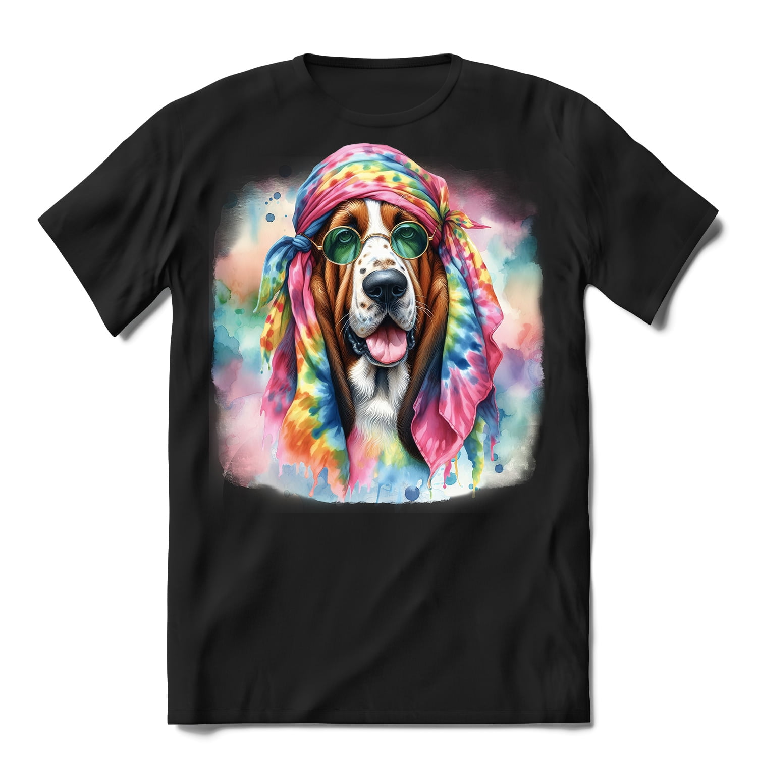 Hippie Basset Hound Portrait Watercolor Tie-Dye Vintage Styles Shirt T ...