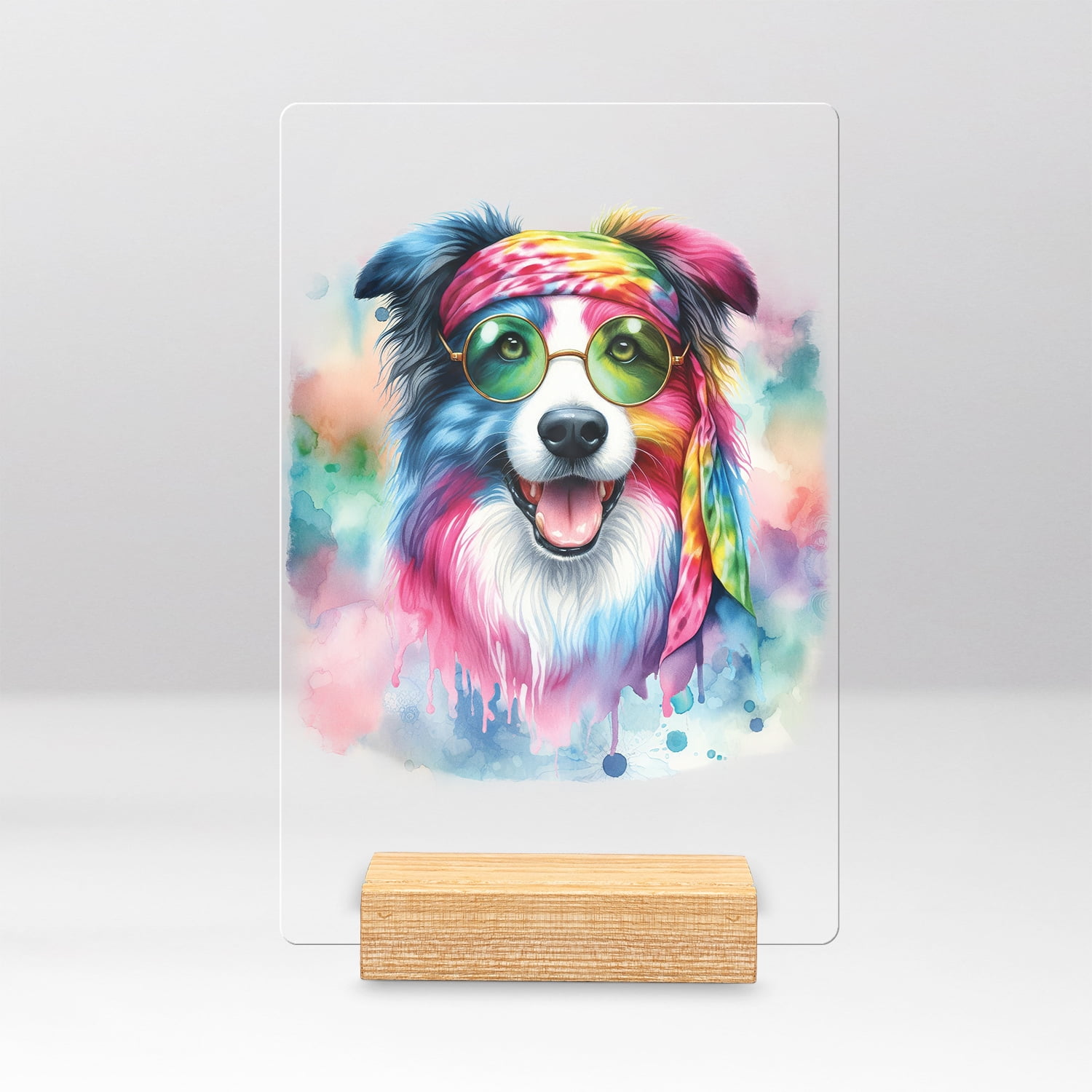 Hippie Border Collie Portrait Watercolor Tie-Dye Vintage Styles Acrylic ...