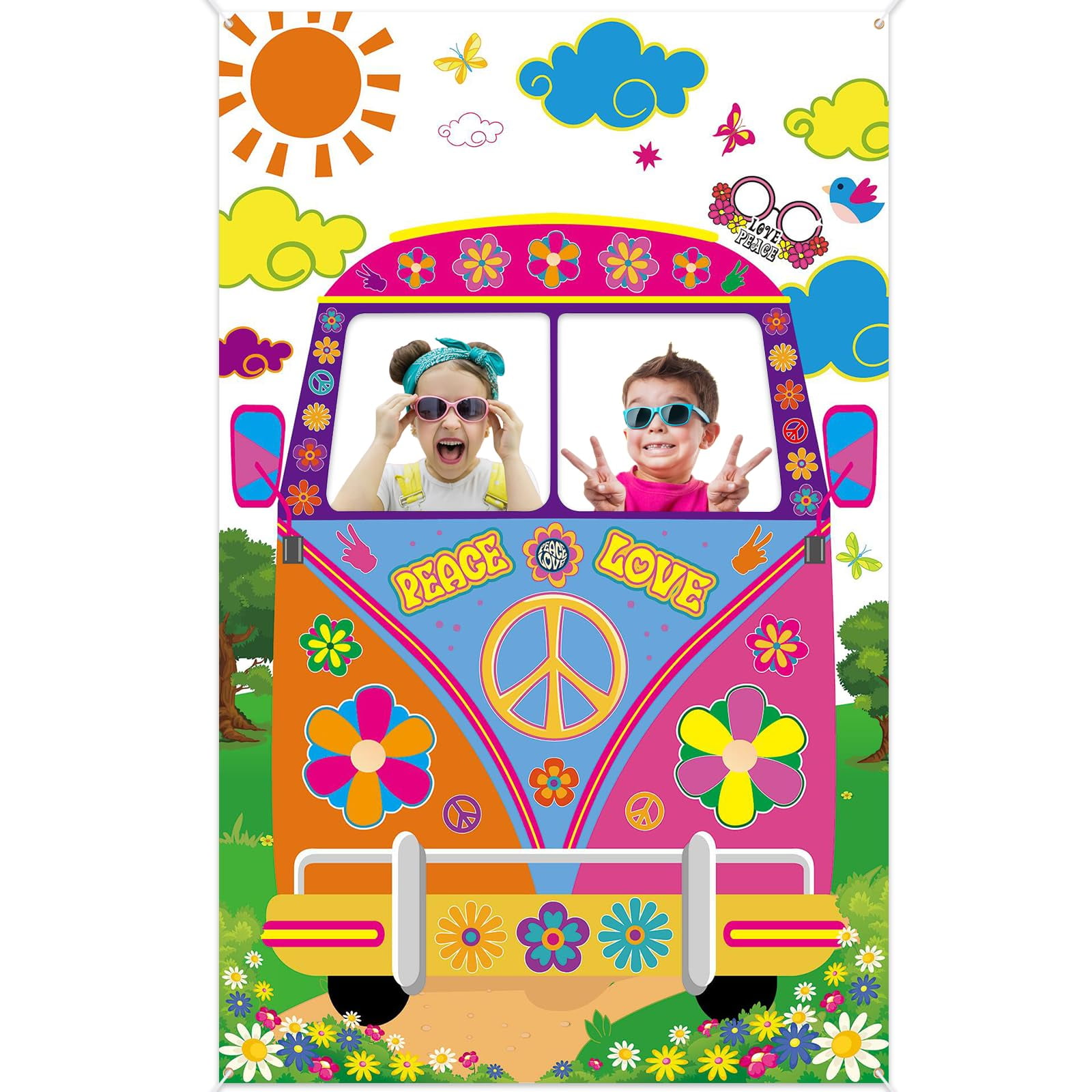 Hippie Bus Photo Prop 60s Party Decorations, 63” x 39.4” Hippie Bus ...