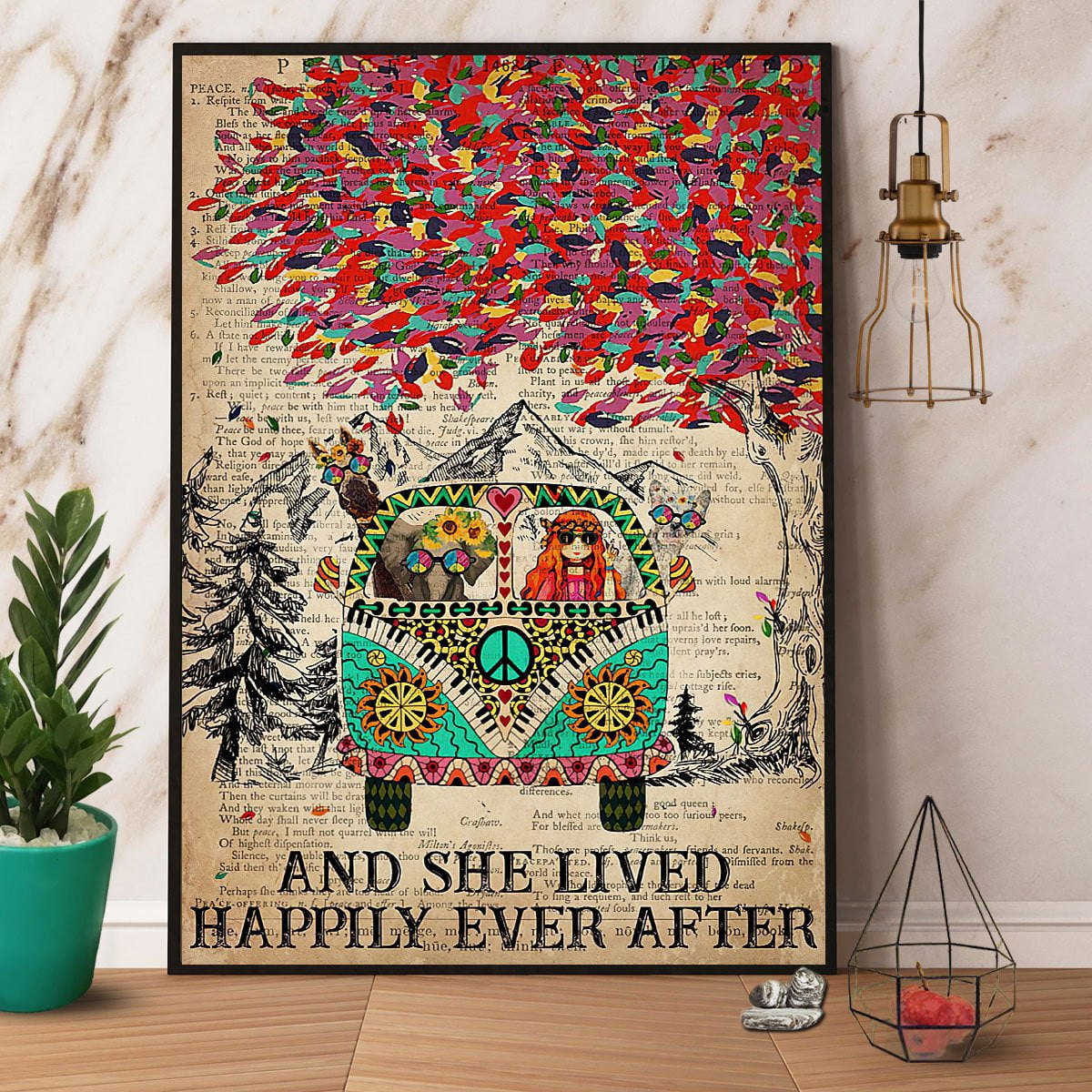Hippie Bus She Lived Happily Ever After Paper Poster No Frame Matte ...