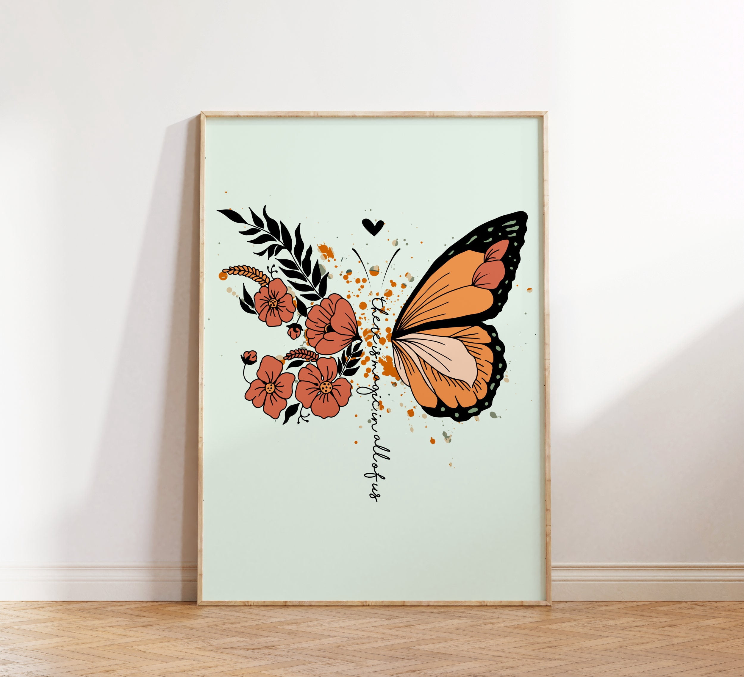 Hippie Butterfly Print, Positive Quote Print, Wildflower print, Retro ...