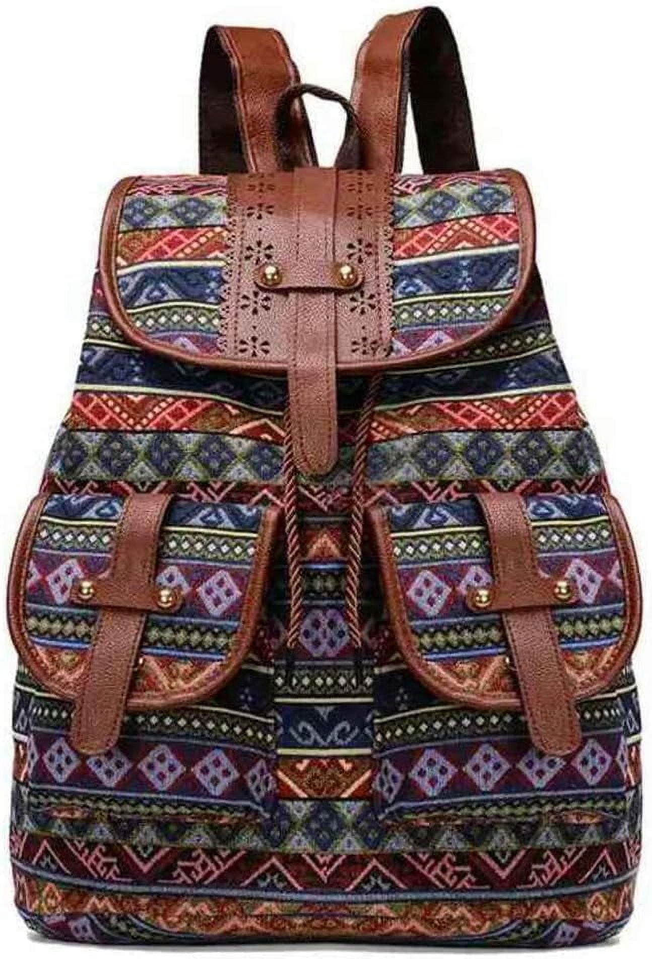 Hippie Canvas Women Backpack Purse- Boho Style Ethnic Drawstring Causal ...