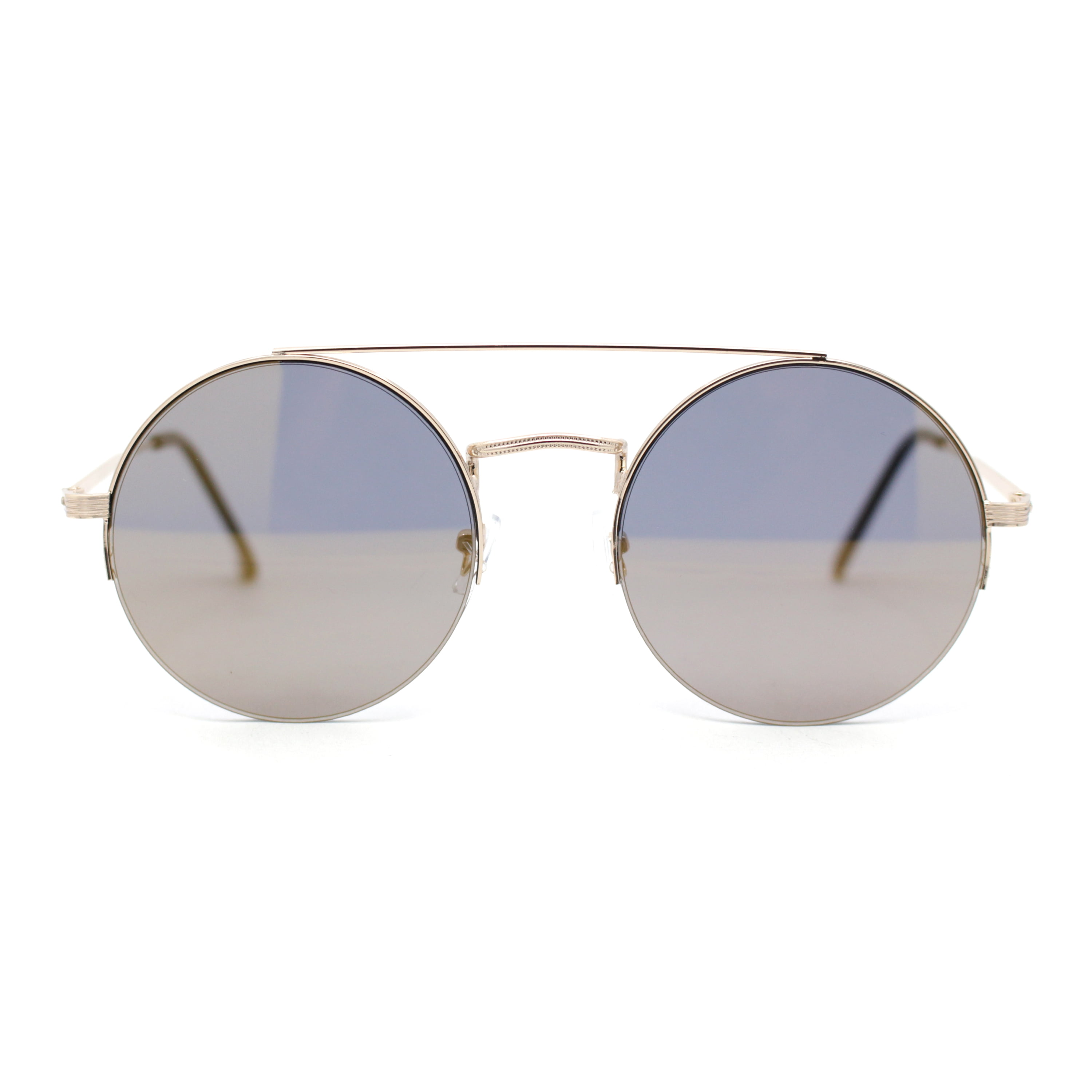 Hippie Color Mirror Round Circle Lens Metal Half Rim Double Bridge ...