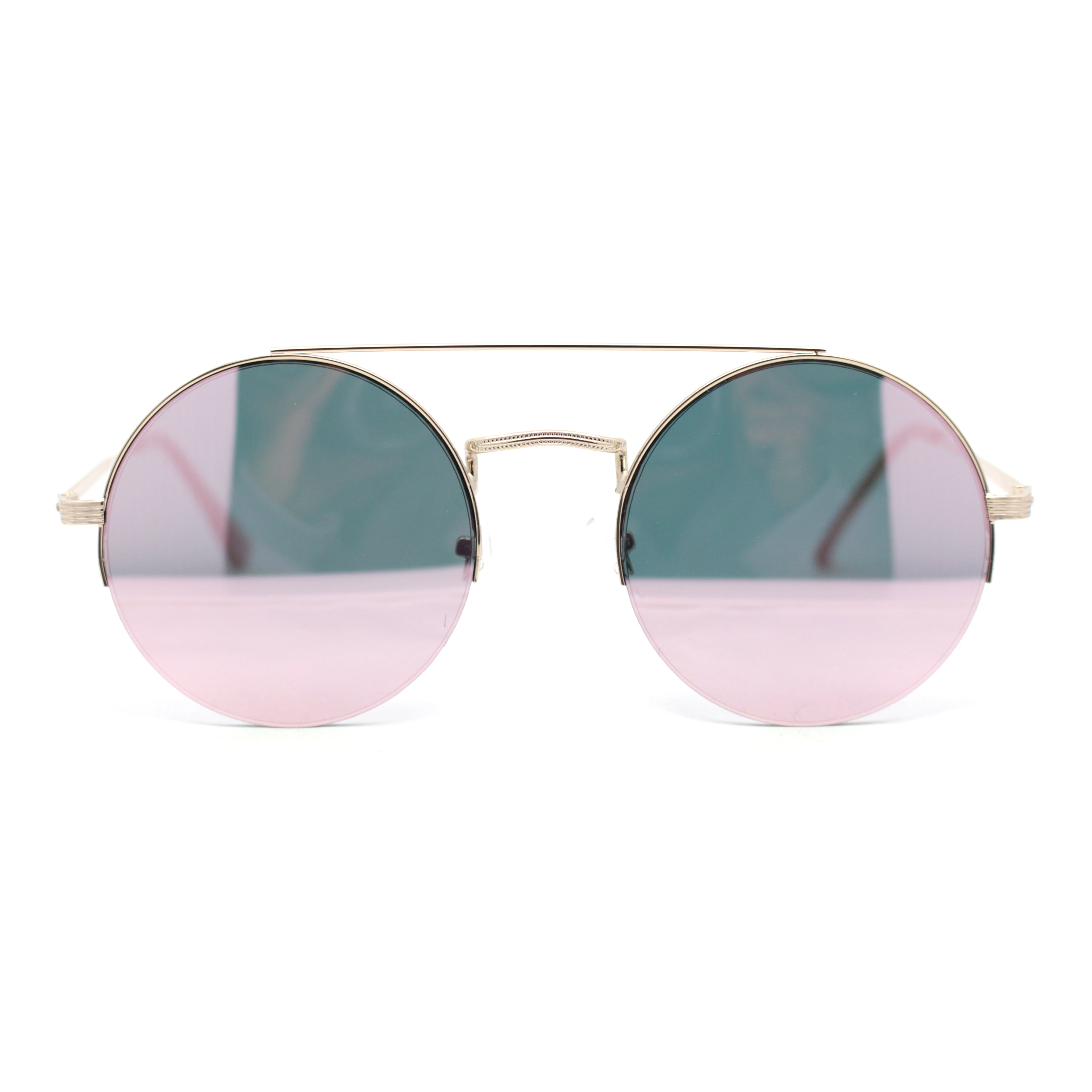 Hippie Color Mirror Round Circle Lens Metal Half Rim Double Bridge ...