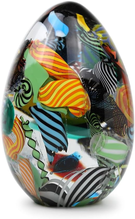 Hippie Colored Canes Big Egg Glass Paperweight Hand Blown Murano-Style ...