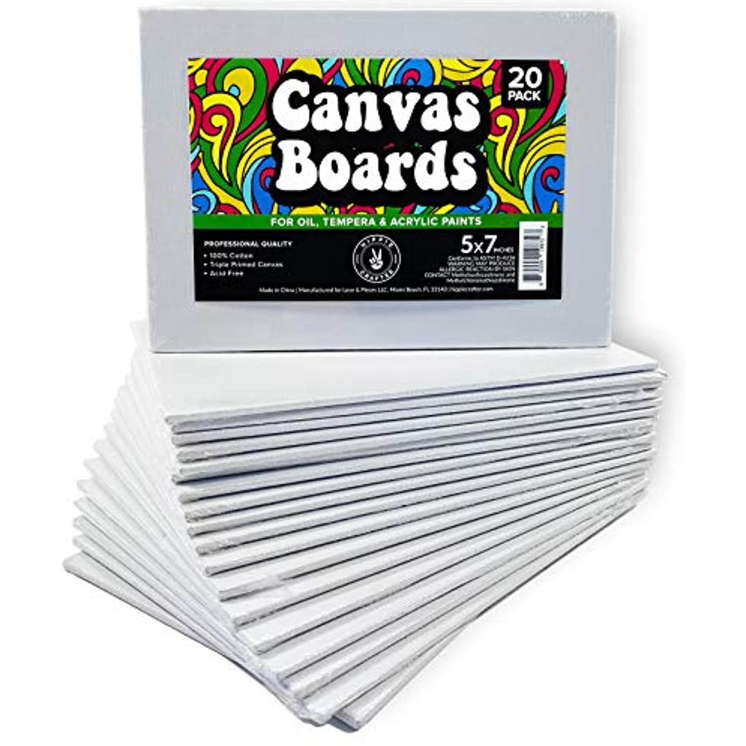 Pro Artist Value 20 Pack Canvas Boards, 5x7 Bulk Multi Set, Plain Small ...