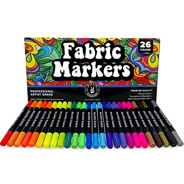Hippie Crafter Permanent Fabric Markers 26 Pack For T-Shirt, Leather ...