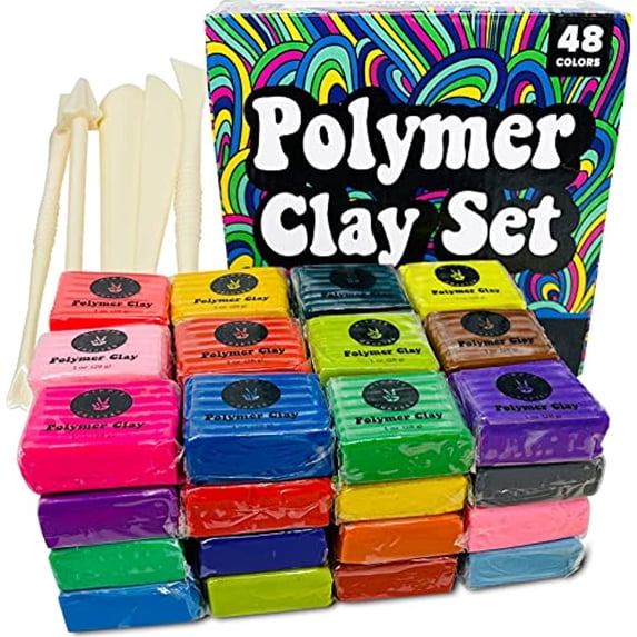 HIPPIE CRAFTER Polymer Clay Set, 48 Colors, Sculpting & Baking Kit ...