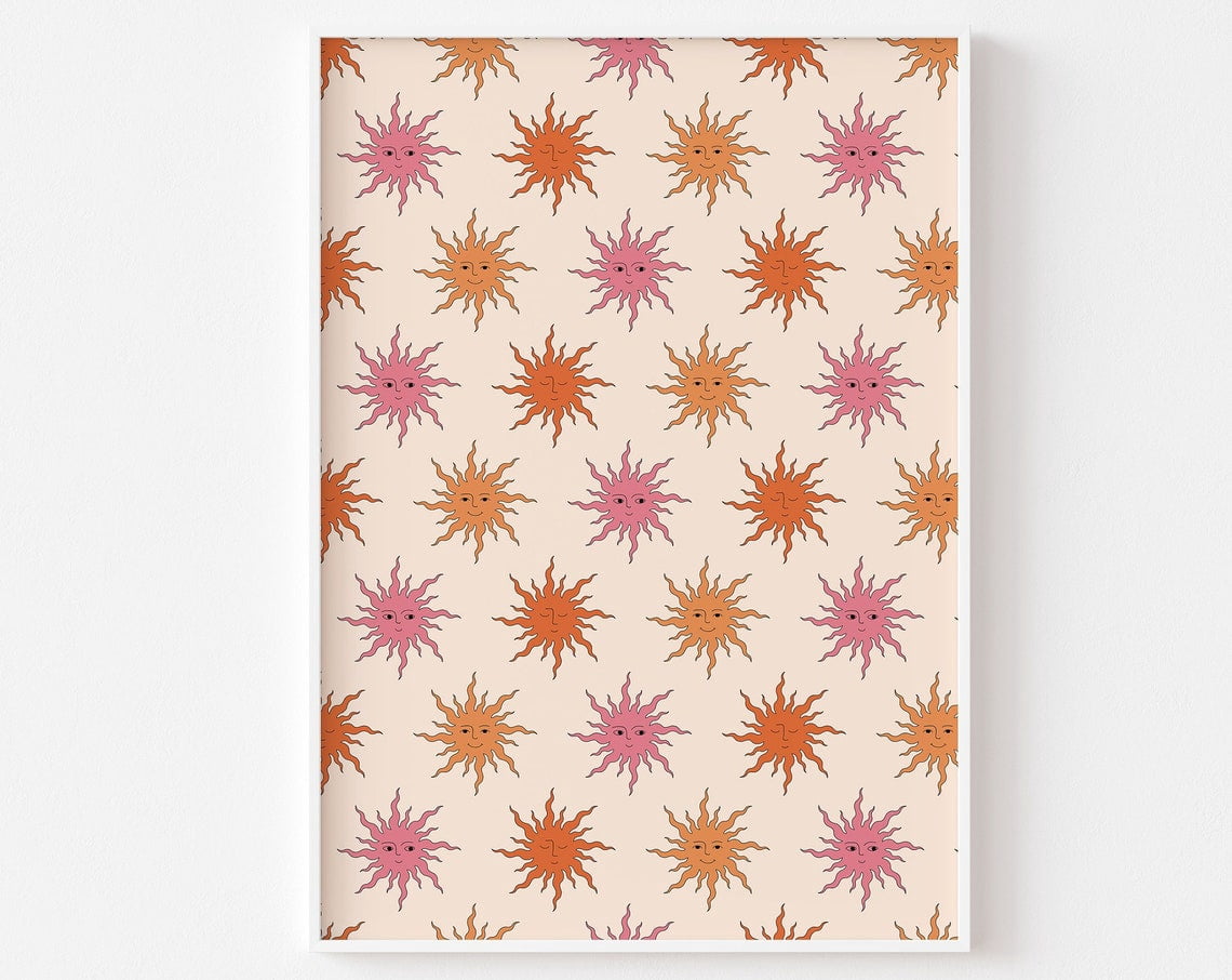 Hippie Cute Sunshine Print - Bold Hippie Colourful, Boho Art, Sunshine ...
