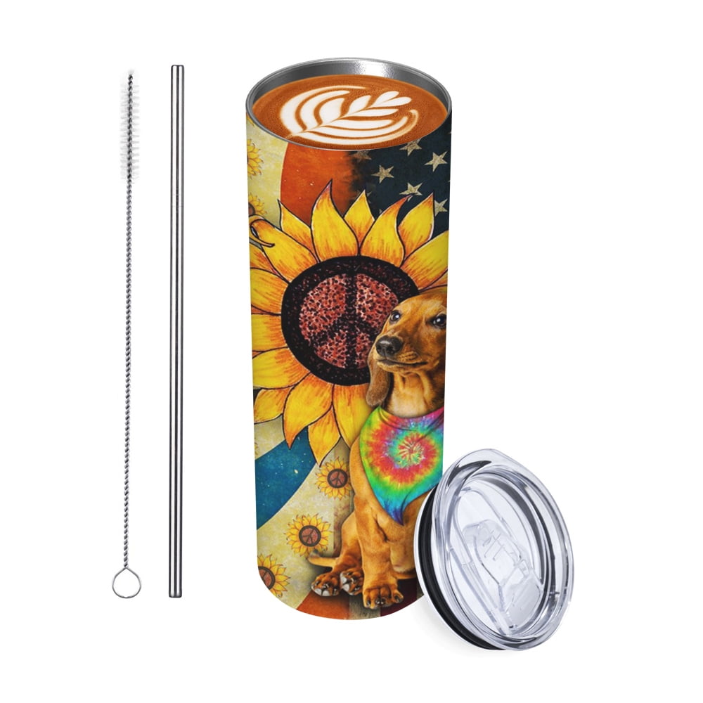 Hippie Dachshund 20oz Coffee Mug Cup,Stainless Steel Thermos Water ...
