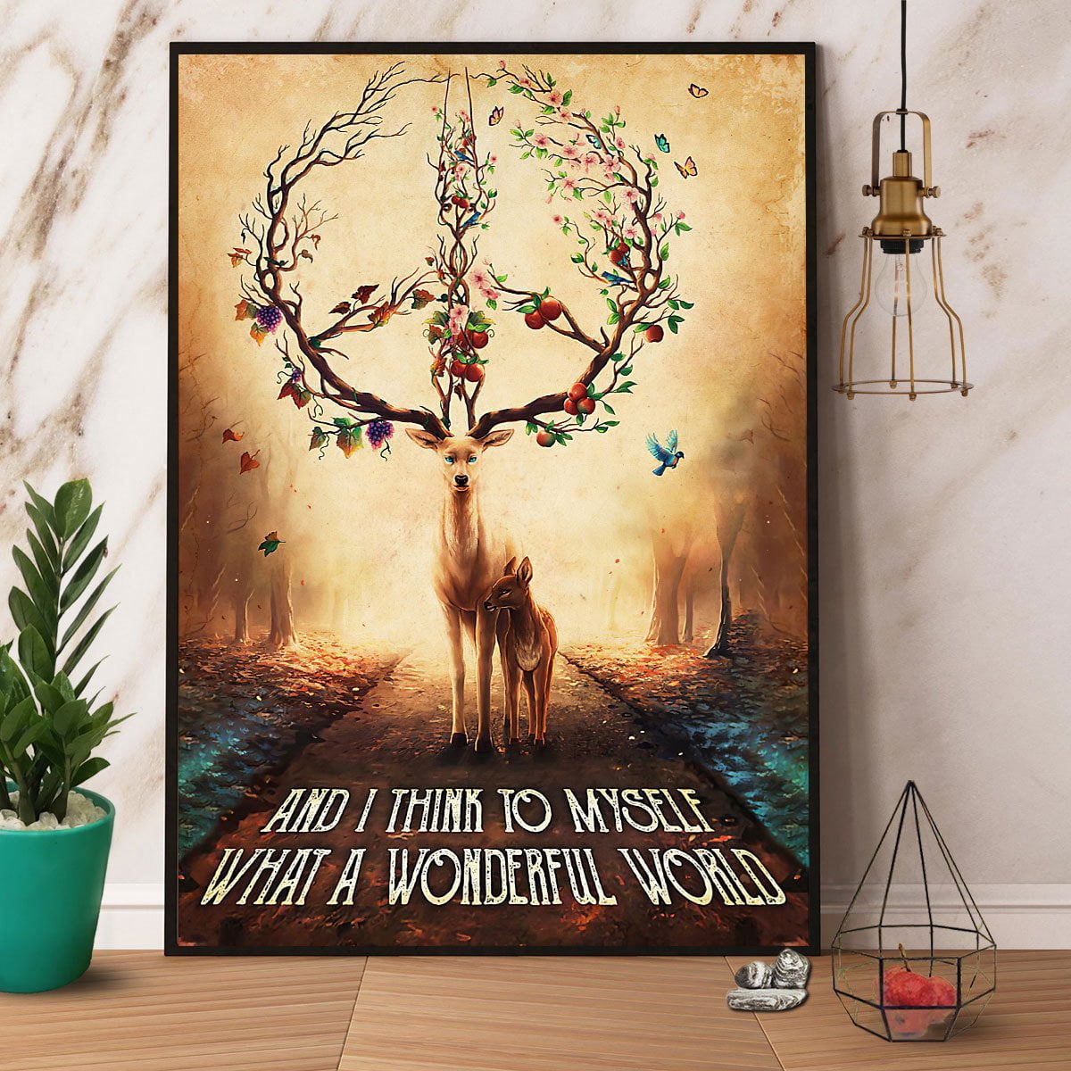 Hippie Deer And I Think To Myself What A Wonderful World Poster No ...