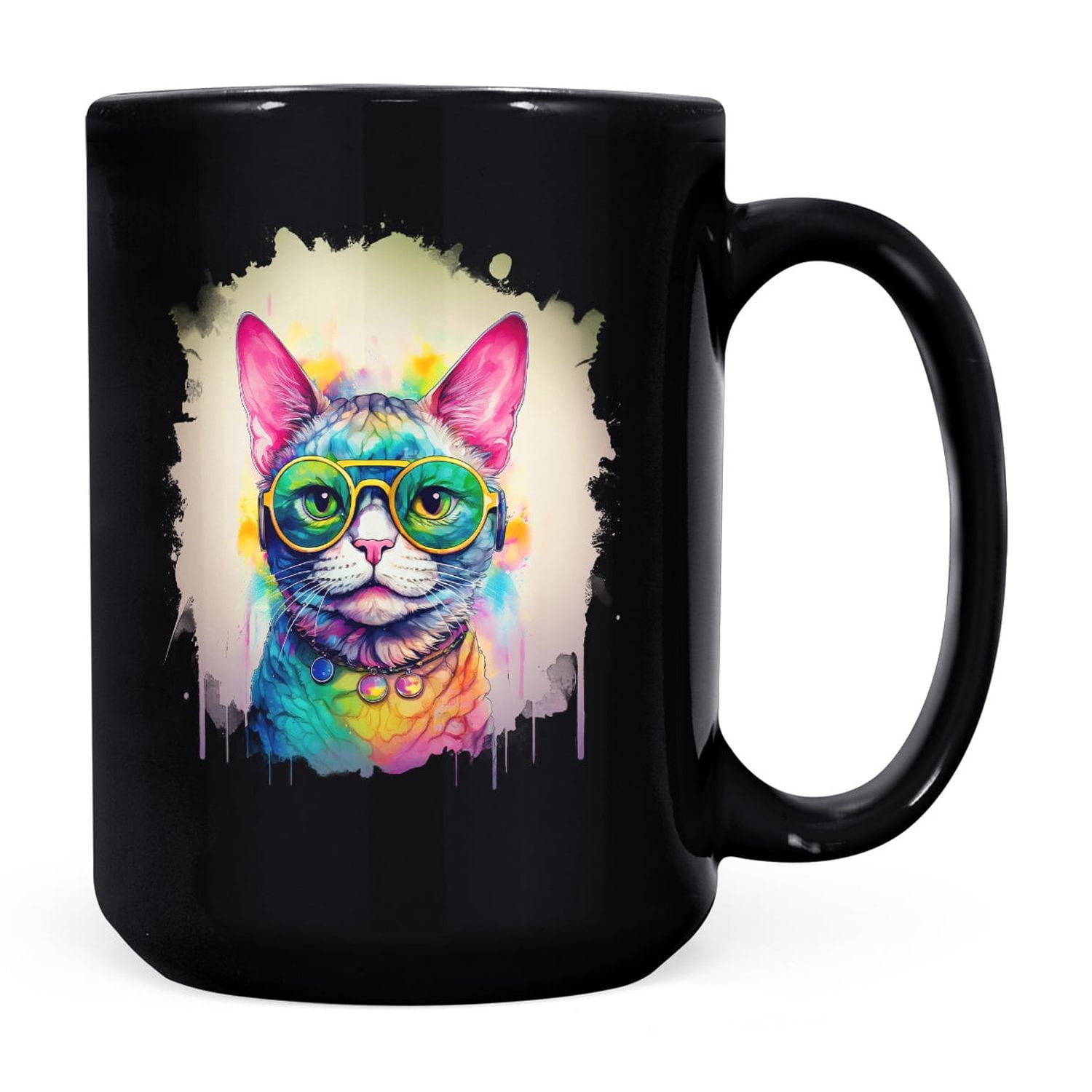 Hippie Devon Rex Portrait oil painting Watercolor Tie-dye Vintage Mug ...