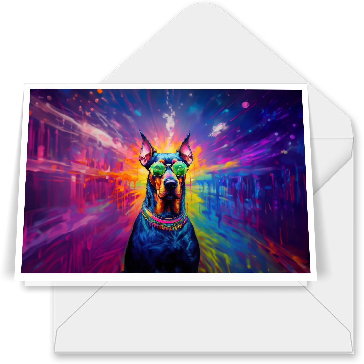 Hippie Doberman Pinscher Portrait oil painting Watercolor Tie-dye ...