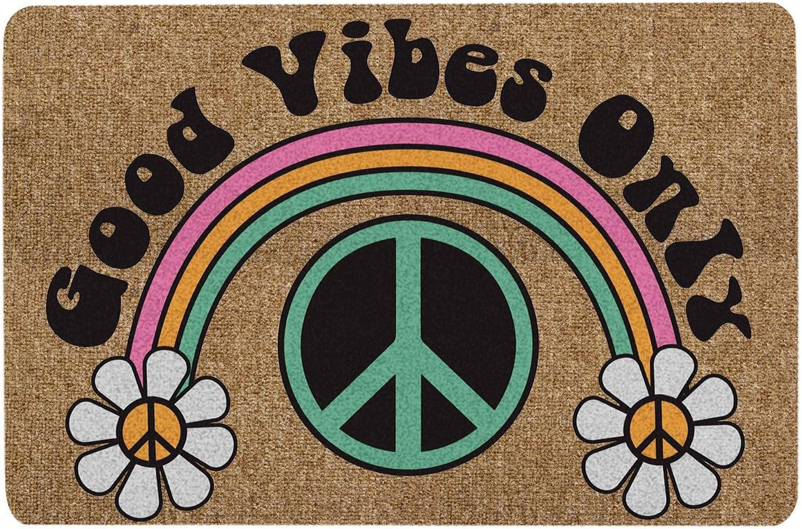 Hippie Door Mat Hippie Peace Sign Good Vibes Only Daisy Flower Brown ...