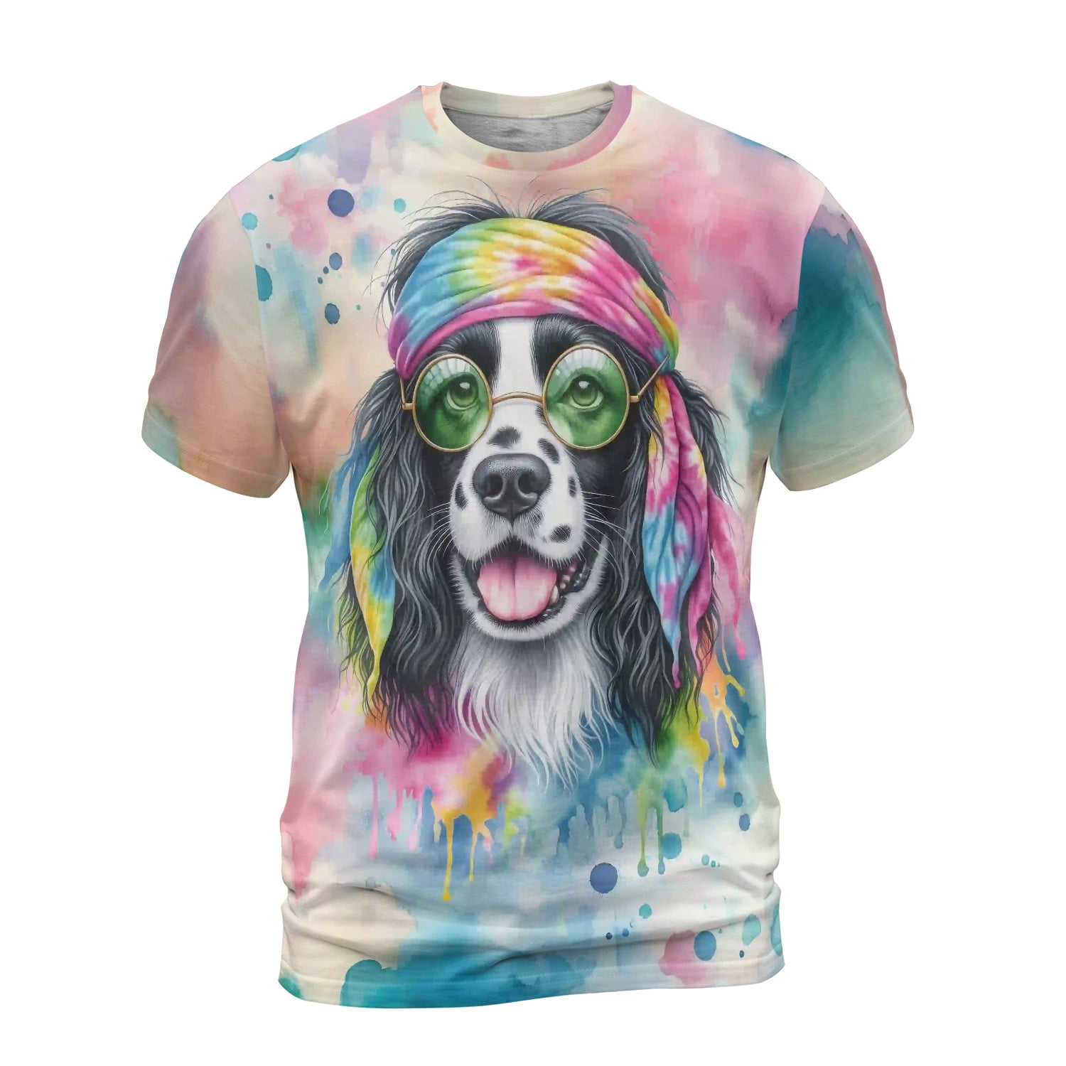 Hippie English Springer Spaniel Portrait Watercolor Tie-Dye Vintage ...