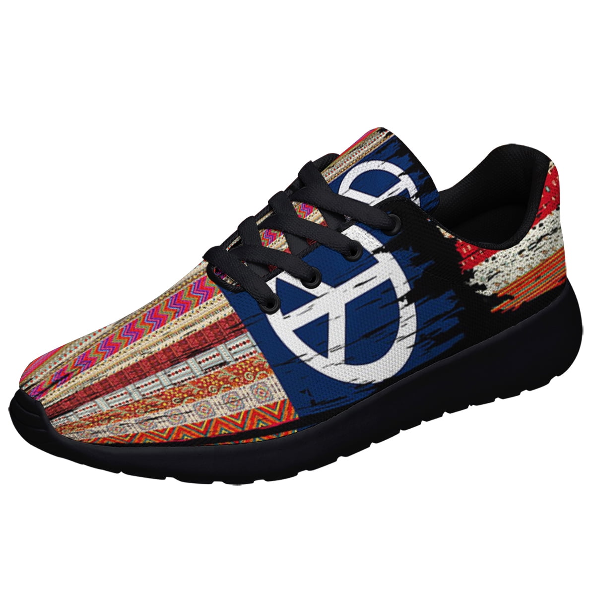 Hippie Ethnic Peace Shoes Sneakers for Women Men Black Size 5 - Walmart.com