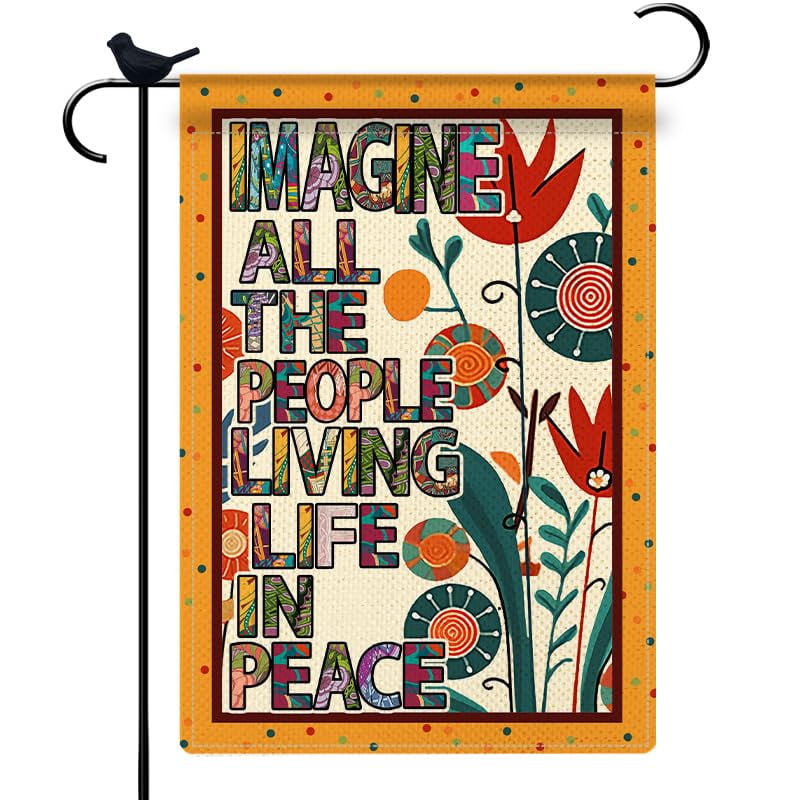 Hippie Flag Imagine All The People Living Life In Peace Garden Flag ...