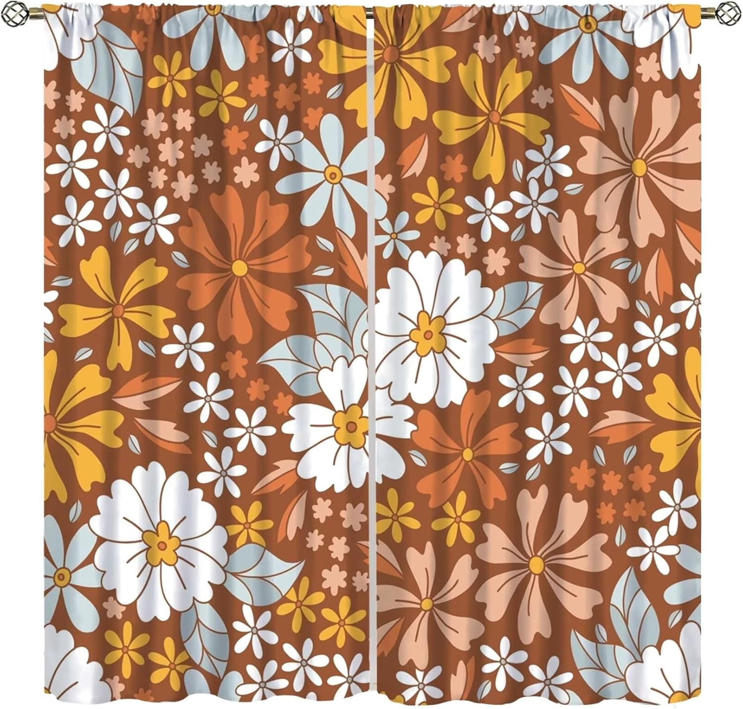 Hippie Floral Curtains, 1970s Retro Orange Pink Funky Curtains, Boho ...