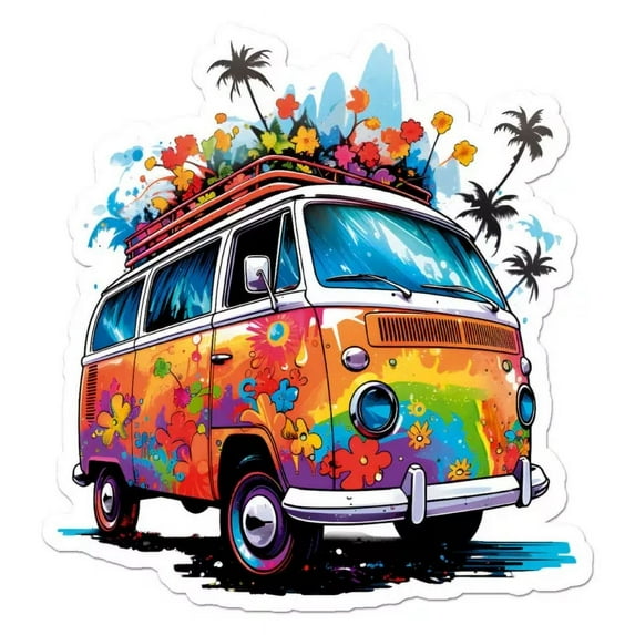 Hippie Flower Camper Bus Sticker Phone Decal Water Bottle Stickers Car ...