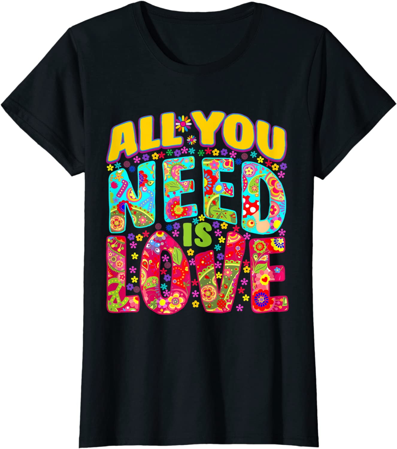Hippie Flower Power Peace & Love Retro 60s 70s T-Shirt For Women ...